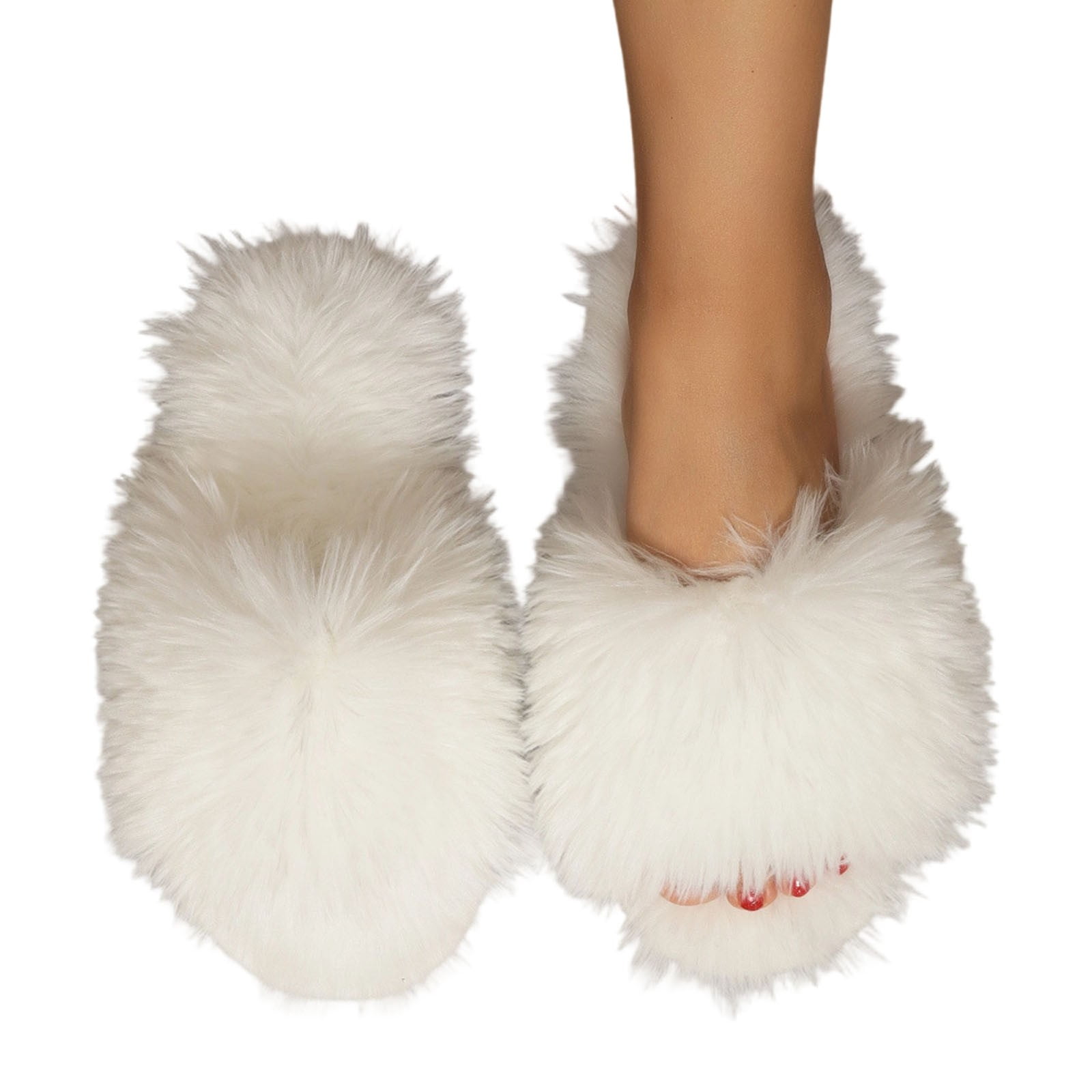 Wovix Women's Furry Slippers Open Toe Fuzzy Slippers Memory Foam Fluffy ...