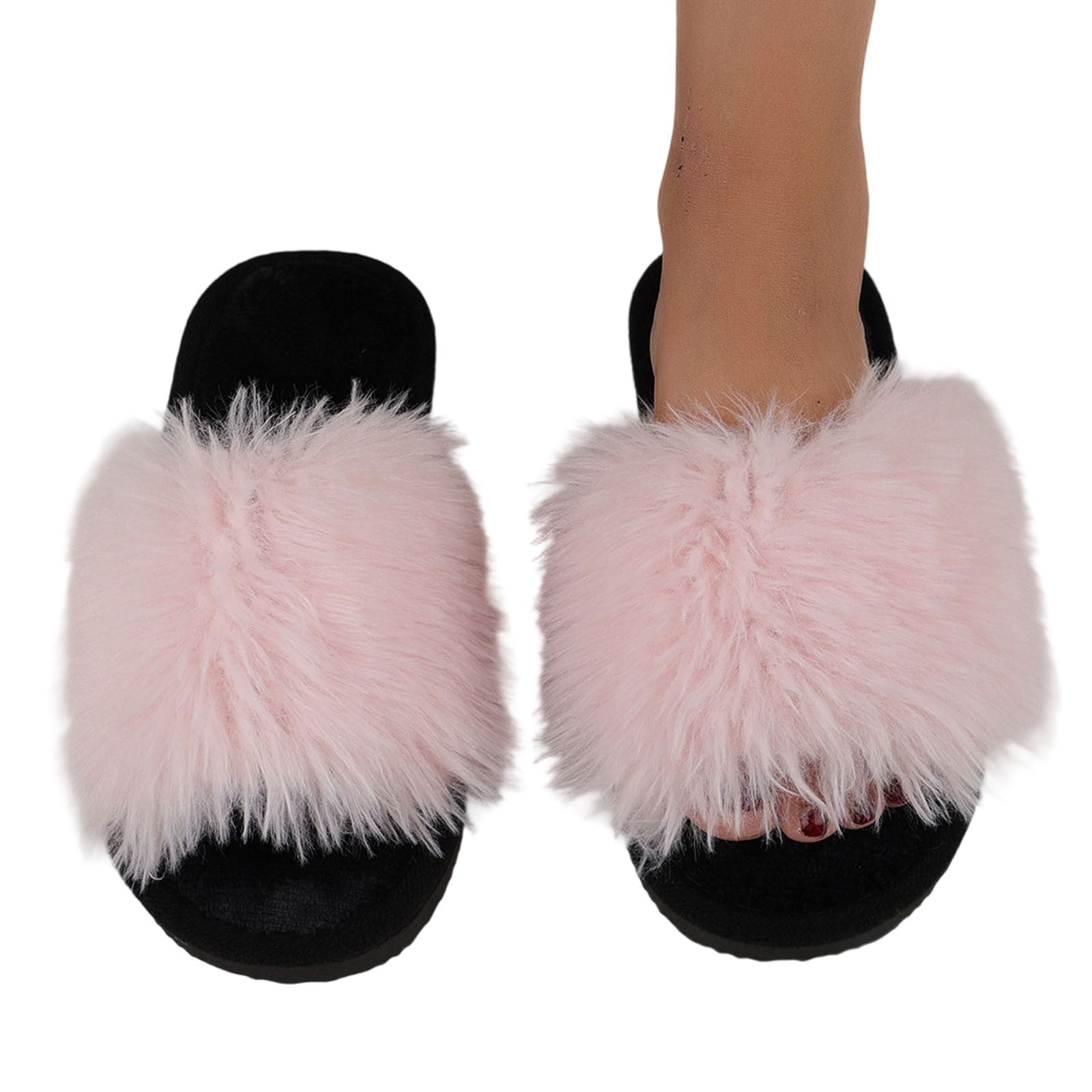 Wovix Women's Fuzzy Fluffy Furry Slippers Flip Flop Open Toe Cozy House ...