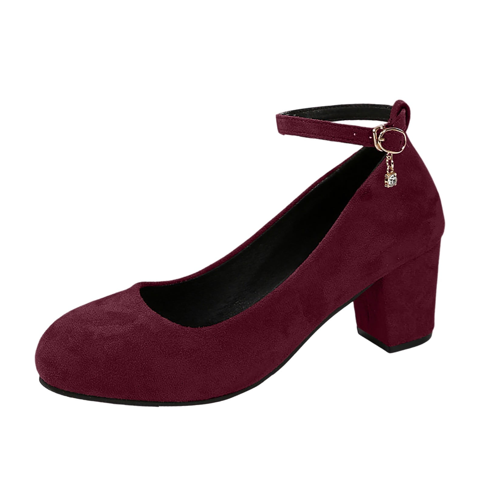 Wovix Women's Mary Jane Heels Closed Toe Chunky Heel Round Toe Block ...