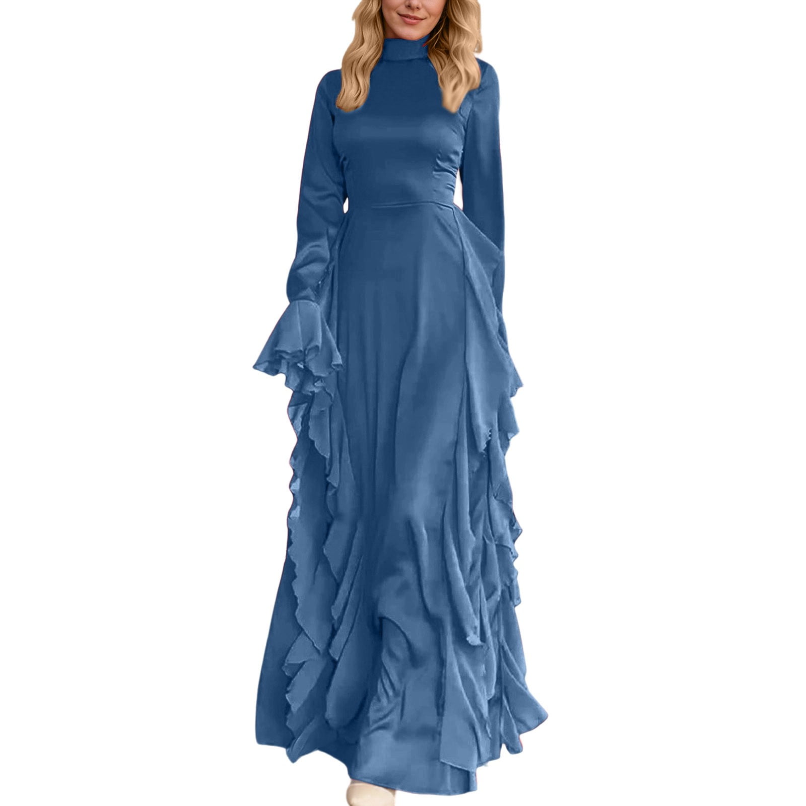 Wovix Women's Maxi Dresses Spring 2026 Long Sleeve Ruched Bodycon Solid ...