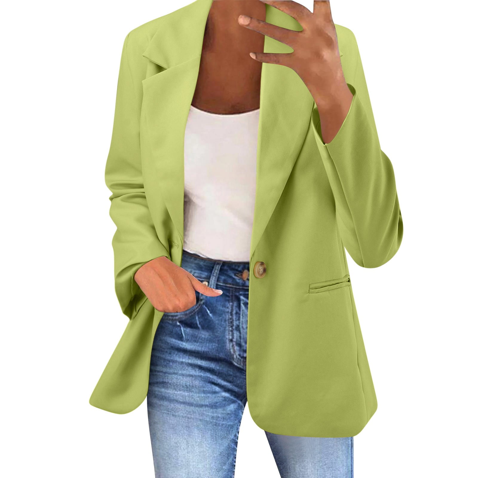 Wovix Women's Solid Color Basic Outfits Dressy Blazer Jacket Open Front ...