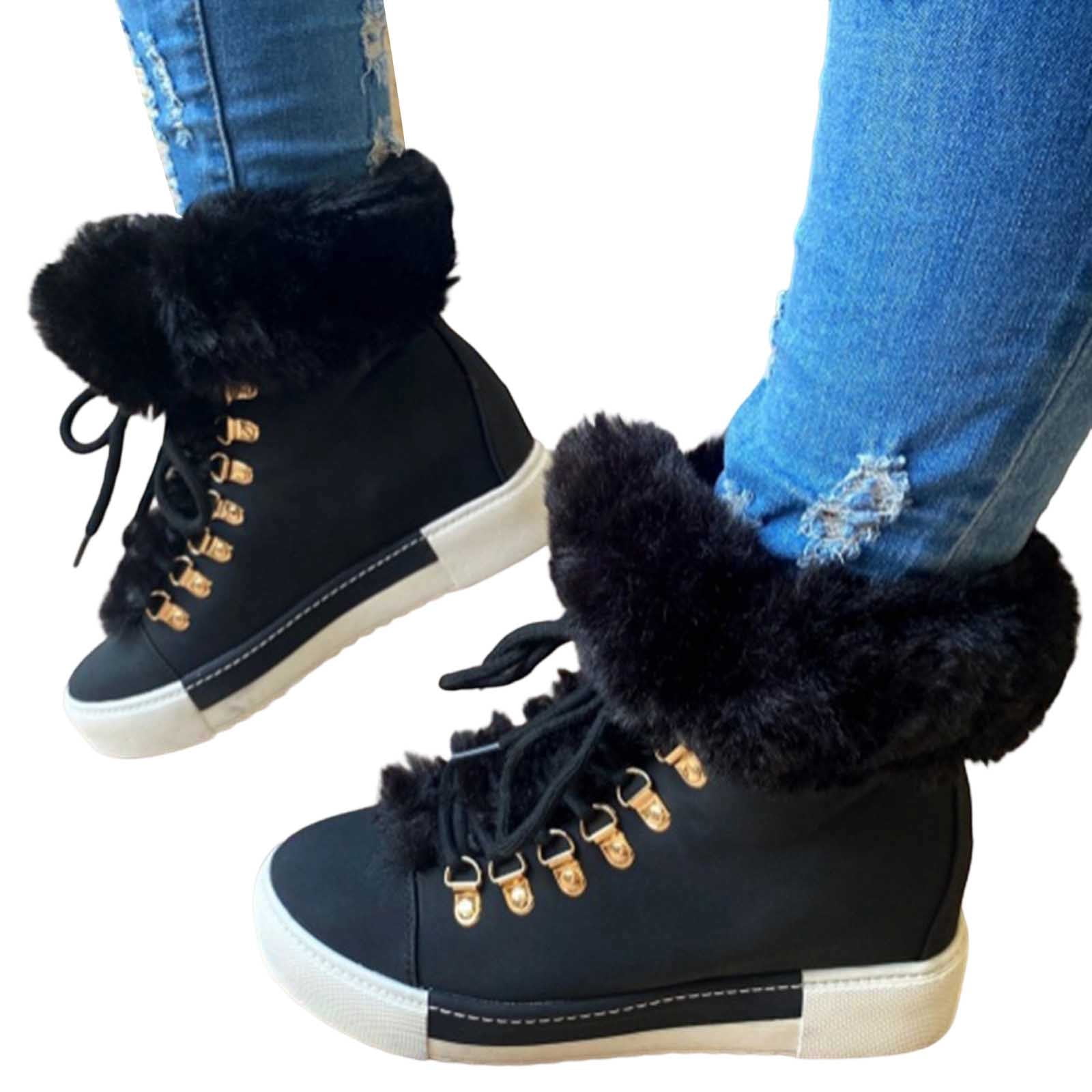 Wovix Womens Boots Cozy Faux Fur Anti-Slip Snow Boots Lace Up Comfort ...