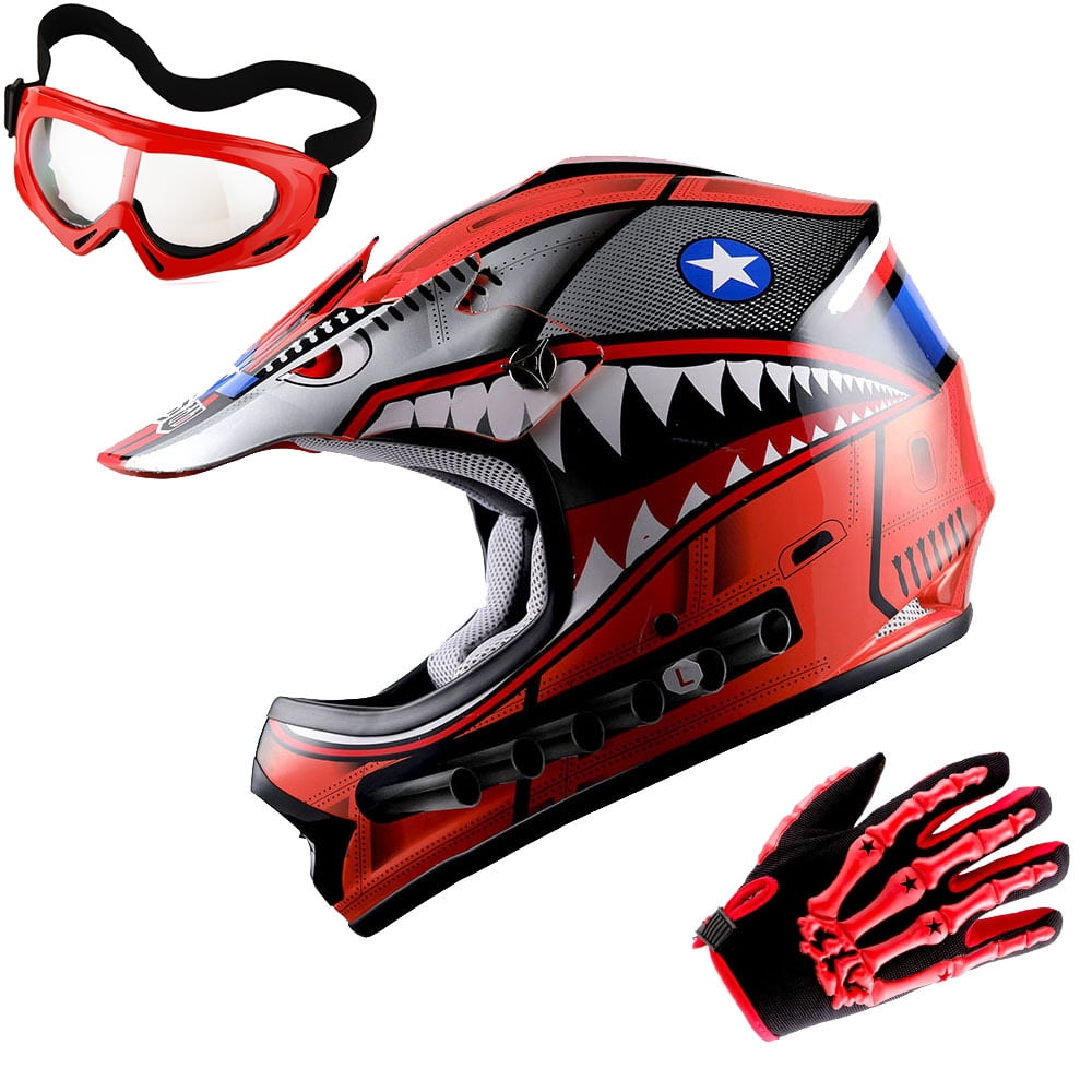 Wow! Youth Kids Motocross BMX MX ATV Dirt Bike Helmet HBOY Shark Red ...