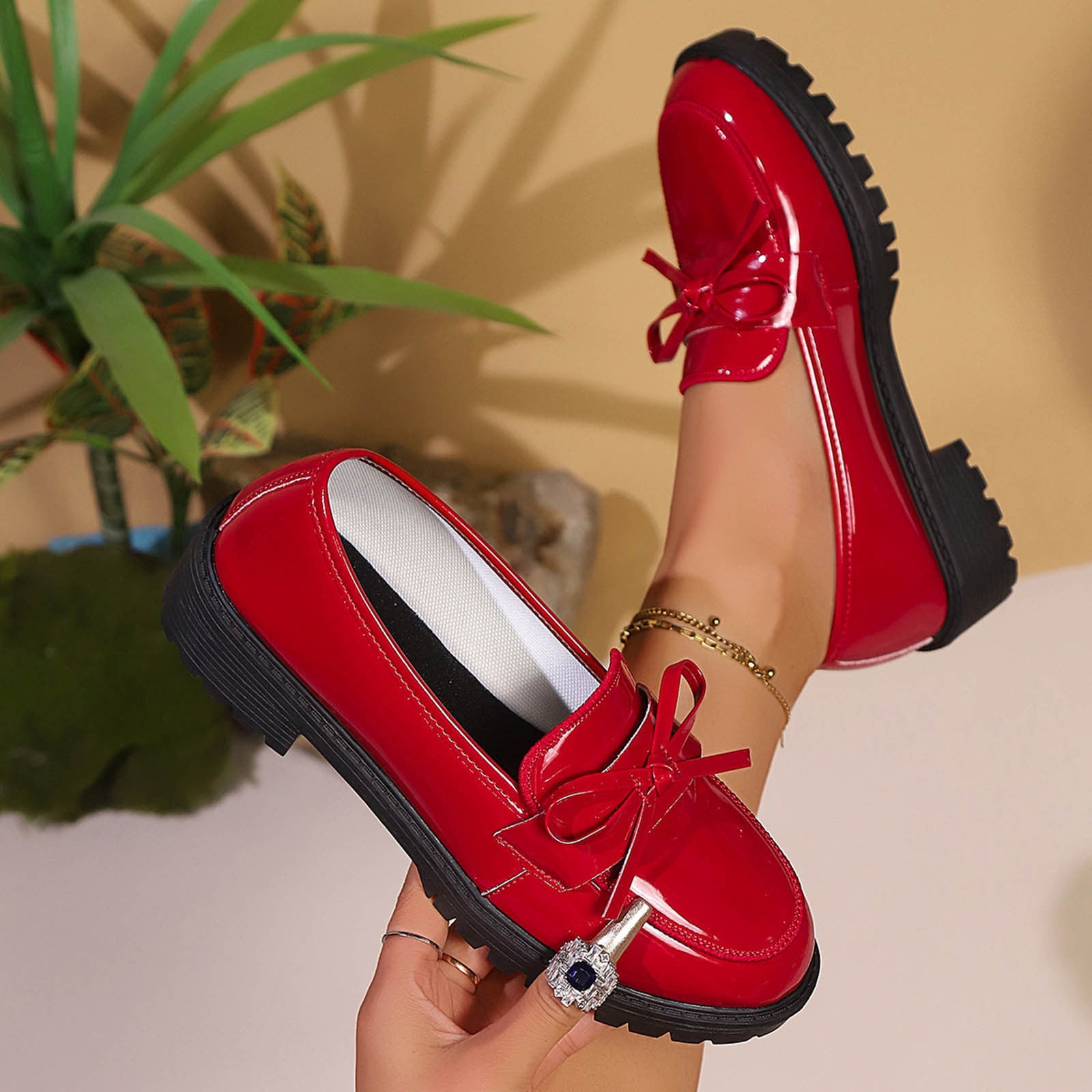 Wowcloth British Style Patent Leather Loafers for Women – Fashion ...