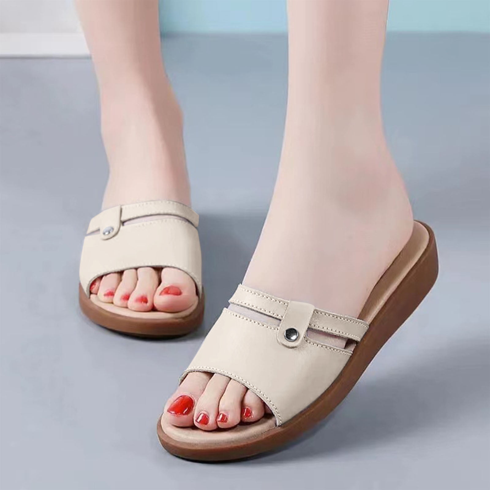 Wowcloth Flat Open-Toe Sandals Slides for Women – Soft Slip-On with ...