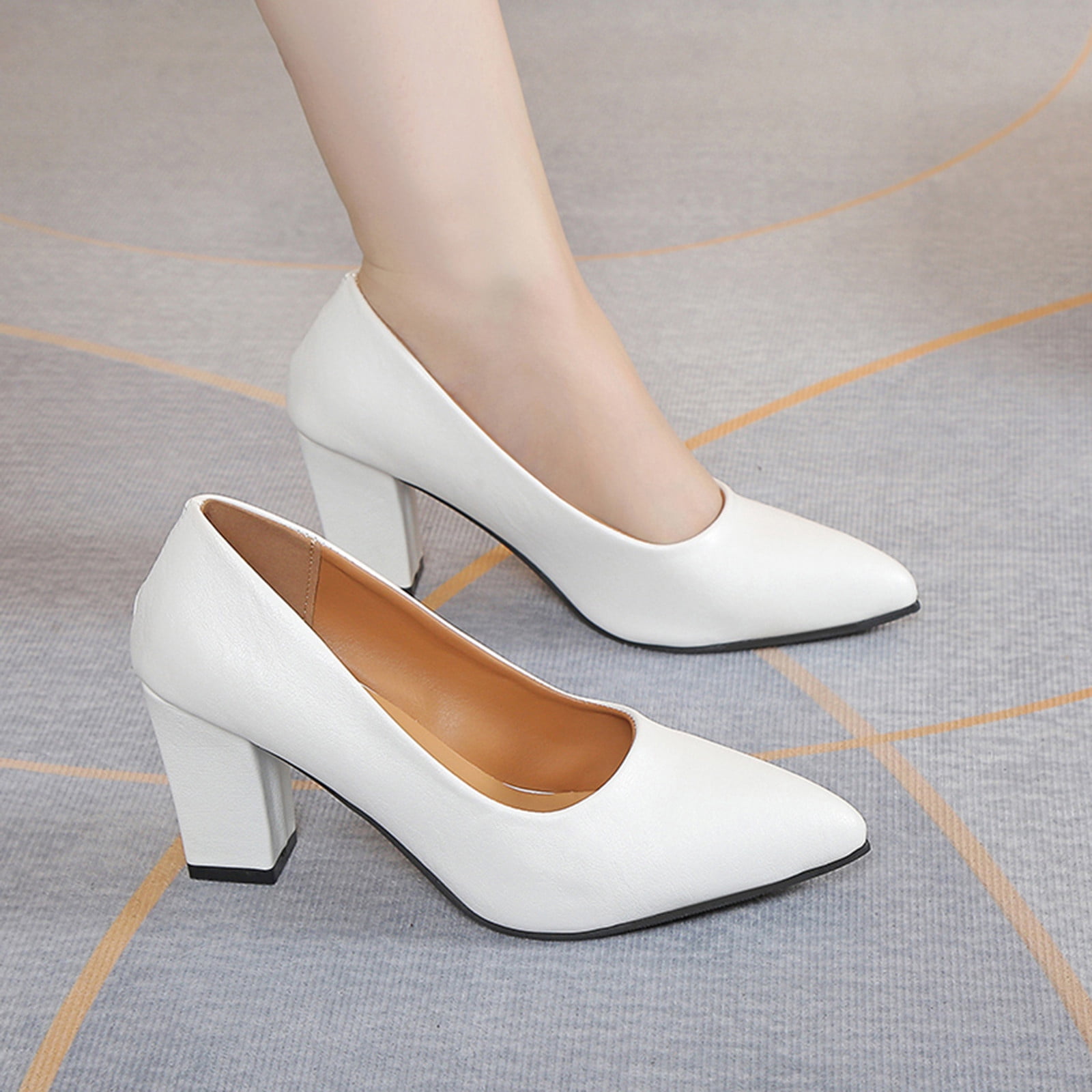 Wowcloth French Style Chunky Heel Pumps for Women – All-Season Low-Cut ...