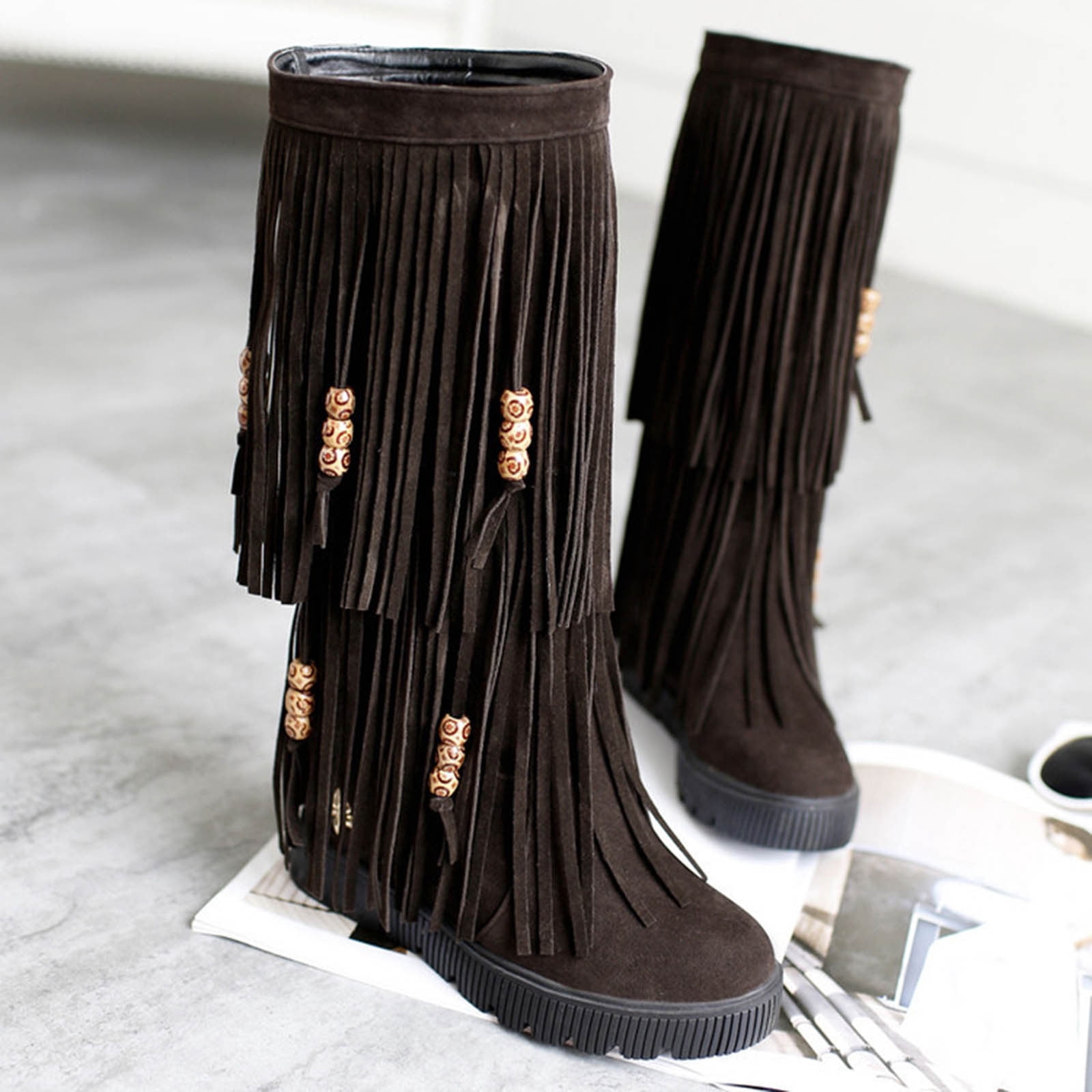 Wowcloth High Shaft Boots for Women – Stylish Ethnic-Chic Beaded Fringe ...