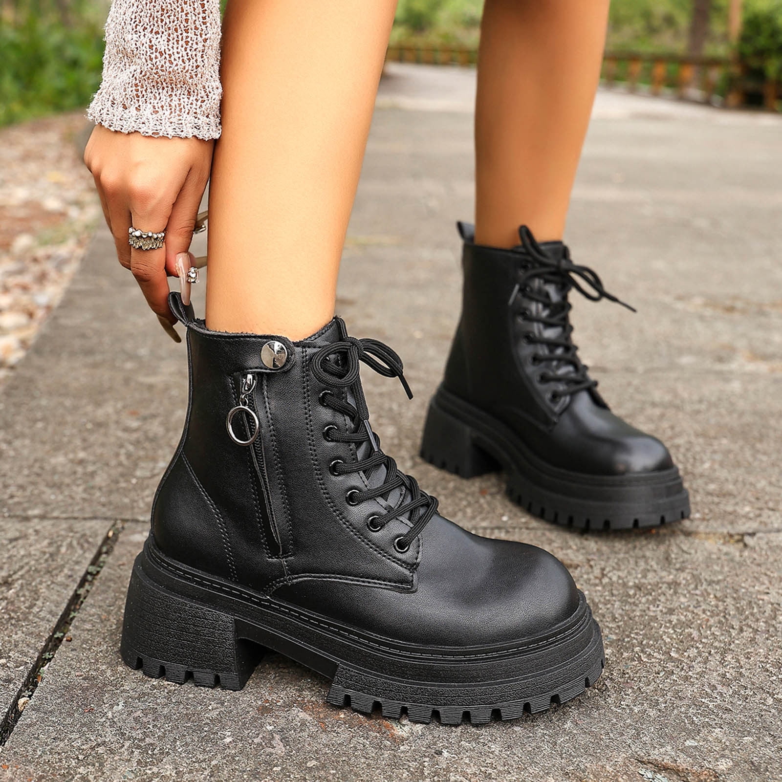 Wowcloth Thick Sole Zip-Up Ankle Boots for Women – Wide Width Winter ...