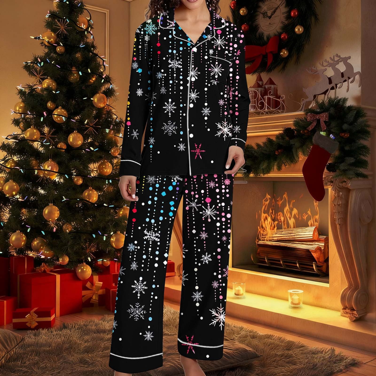 Wowcloth Woman's Christmas Hooded Pajama Set, Long Sleeve with Cozy ...