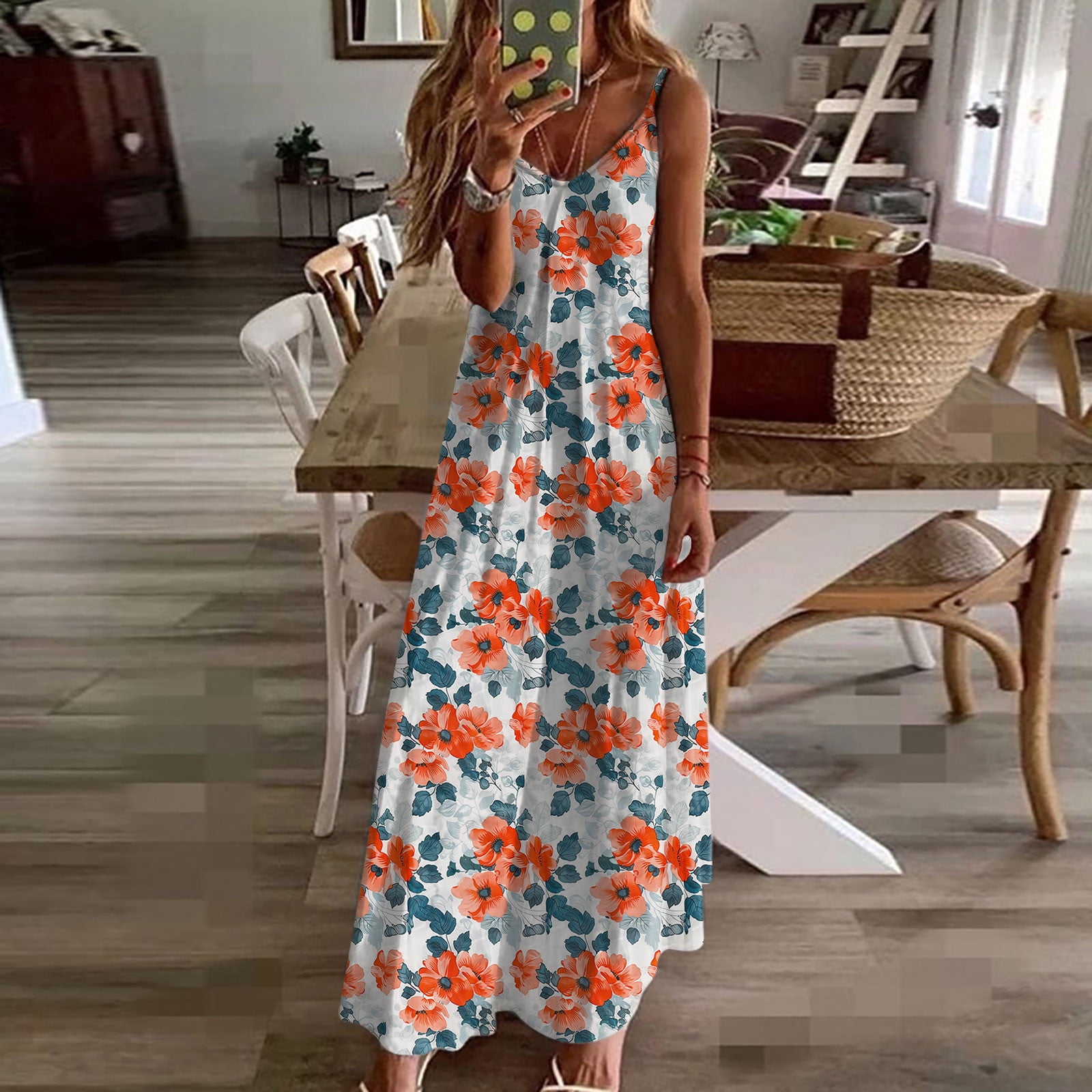 Wowcloth Women's Casual Floral Printed Sleeveless Dress for Women V ...