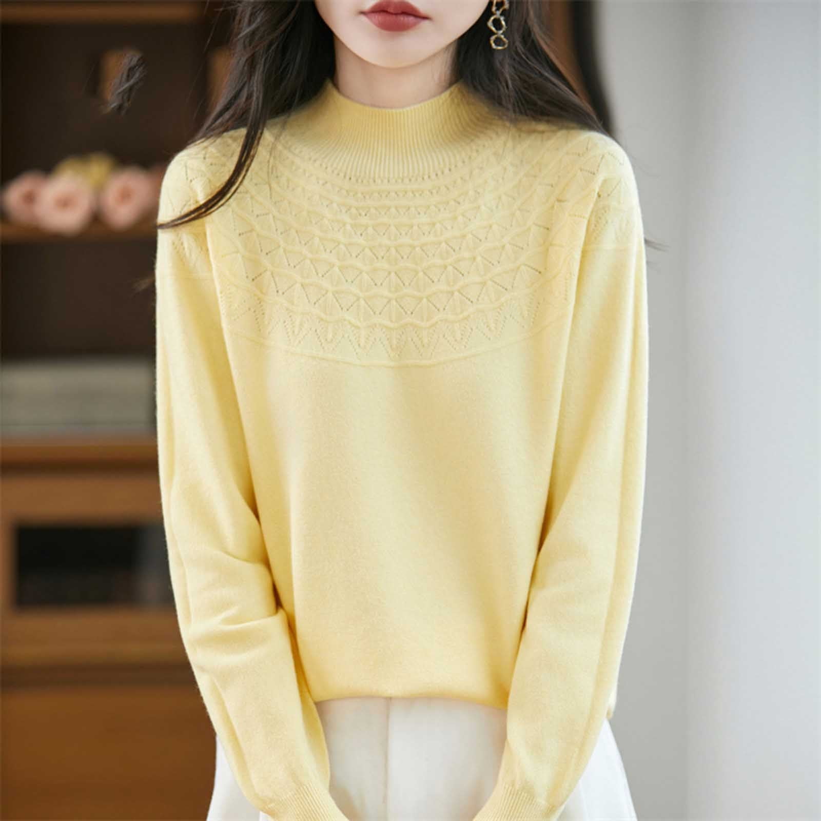 Wowcloth Women's Casual Sweater, Solid Color Semi-Turtleneck Loose Fit ...