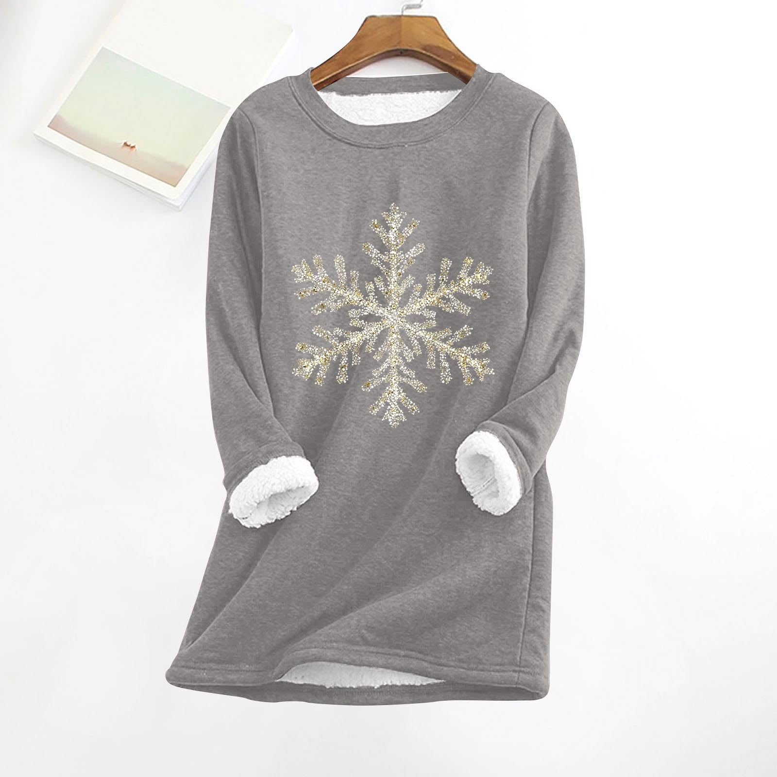 Wowcloth Women's Christmas Print Thermal Shirt, Thickened Fleece-Lined ...