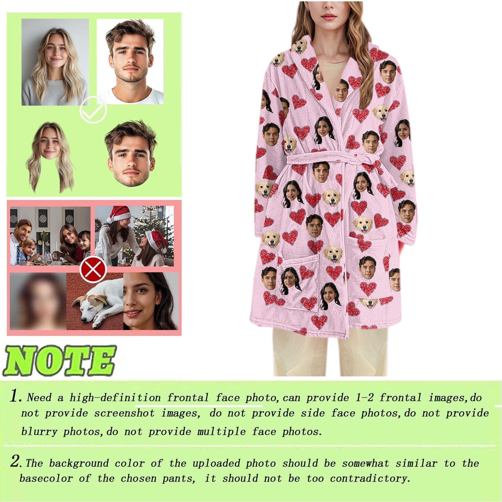 Wowcloth Women's Customized Flannel Robe - Heart Print Plush Fleece ...