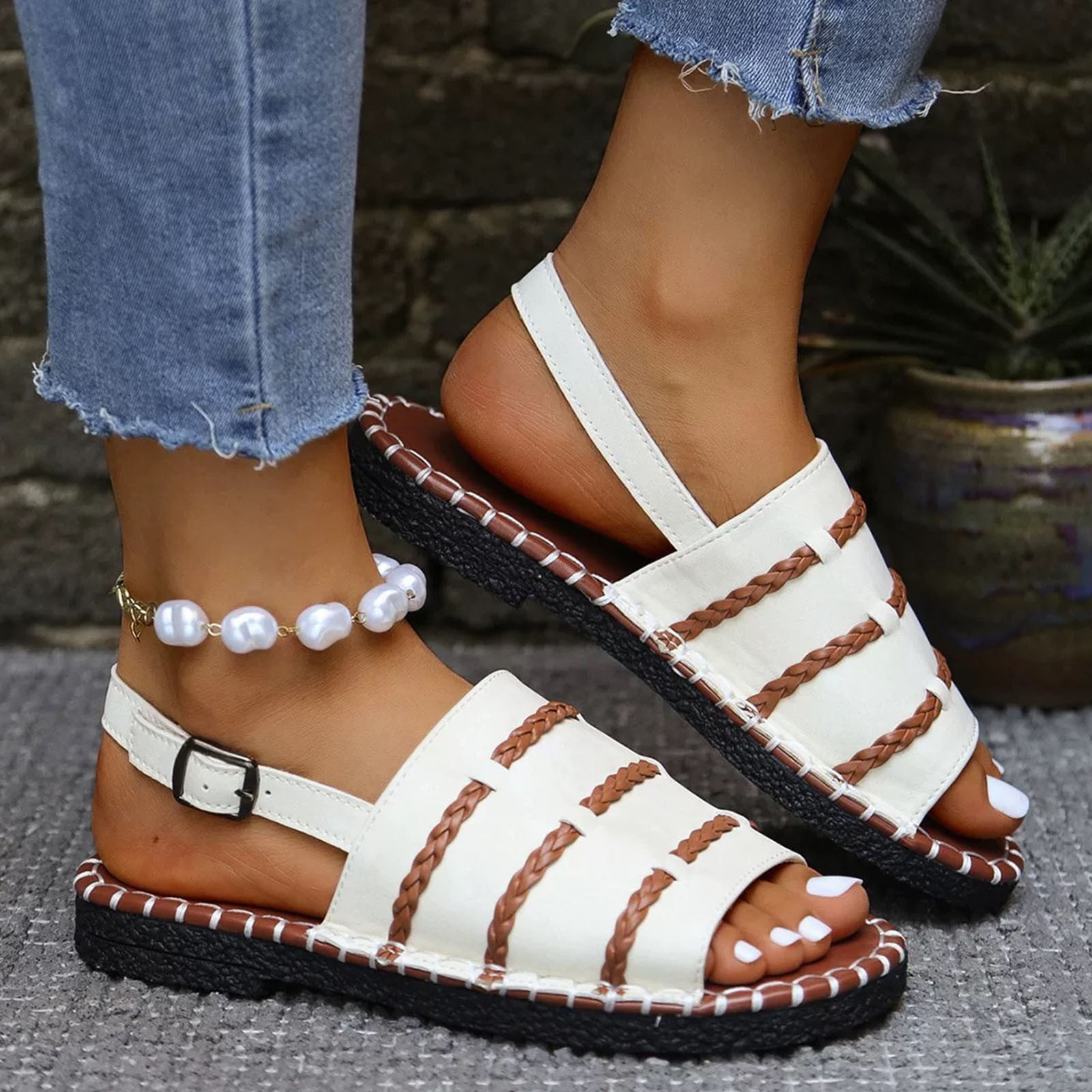 Wowcloth Women's Fashion Casual Summer Sandals - Soft Flat Woven Peep ...