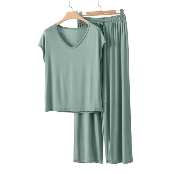 Wowcloth Women's Modal Pajama Set, Loose Fit V-Neck Short Sleeve Top ...