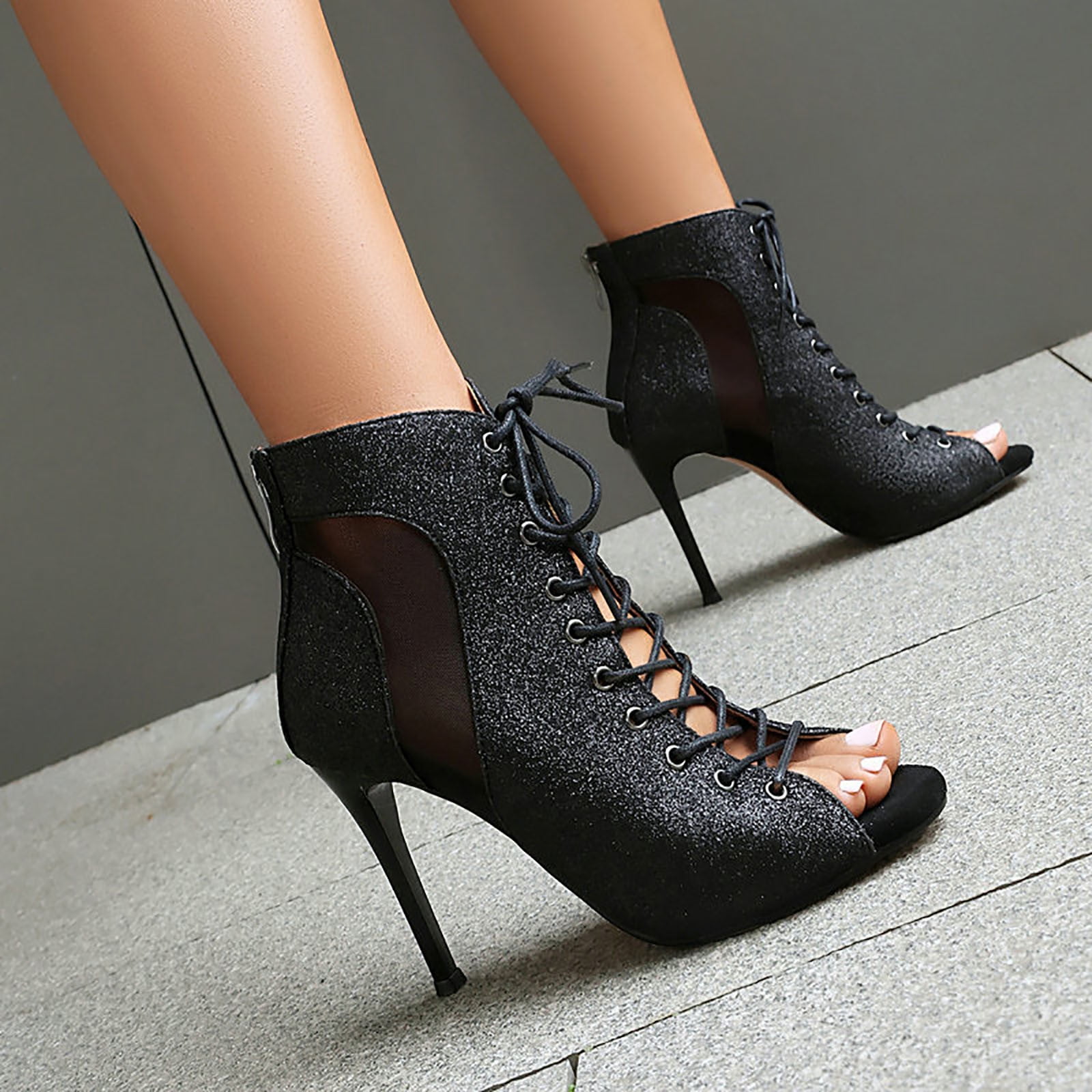 Wowcloth Women's Peep-Toe Ankle Boots – Summer Mesh Openwork Patchwork ...