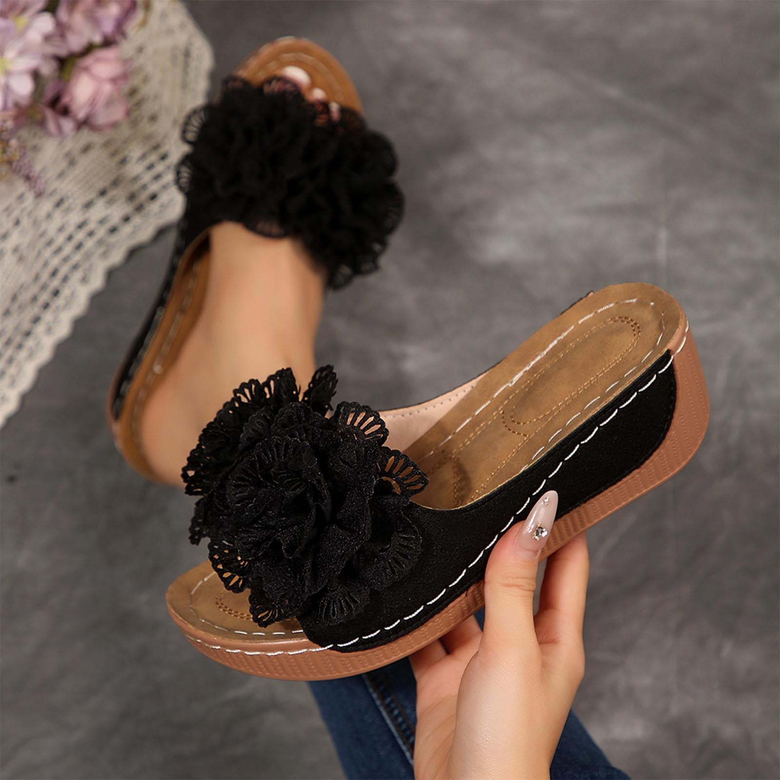 Wowcloth Women's Peep-Toe Platform Wedge Sandals – Fashion Casual Solid ...