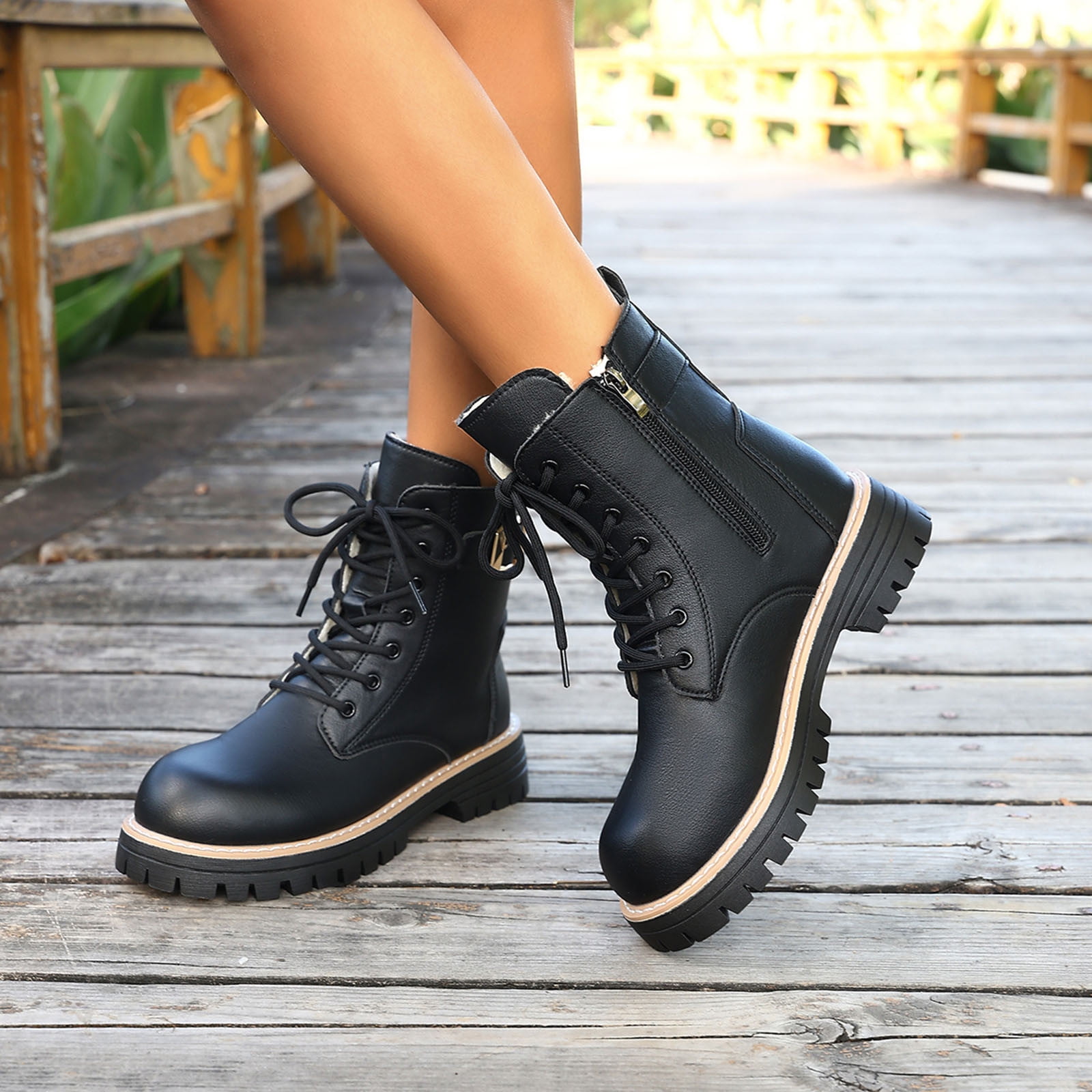 Wowcloth Women's Platform Boots – Thick Sole Lace-Up Ankle Booties with ...