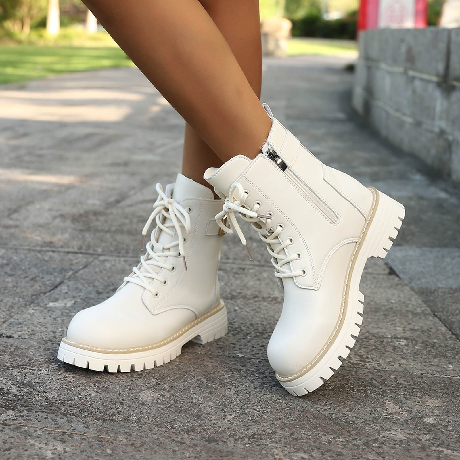 Wowcloth Women's Platform Boots – Thick Sole Lace-Up Ankle Booties with ...