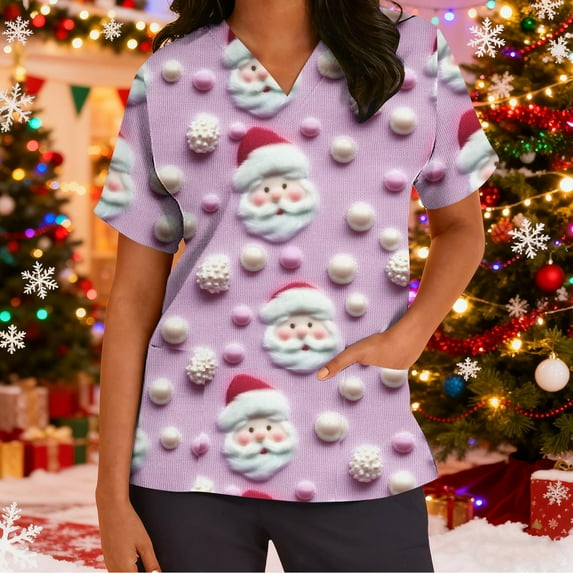 Wowcloth Women's Short Sleeve V-Neck Top with Christmas Print Pocket ...