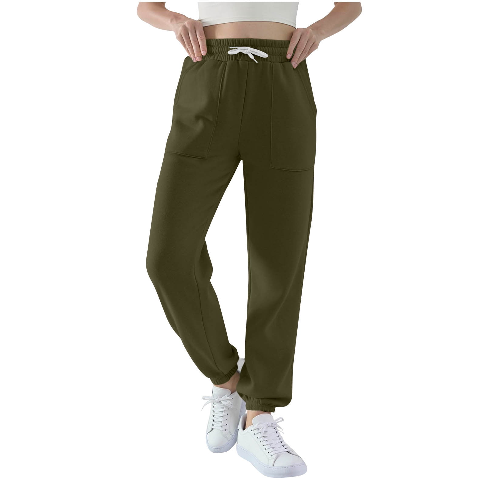 Wowcloth Women's Solid Color Elastic Waist Tie Drawstring Pockets Pants ...