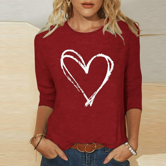 Wowcloth Women's Valentine Print Round Neck T-Shirt, Three-Quarter ...