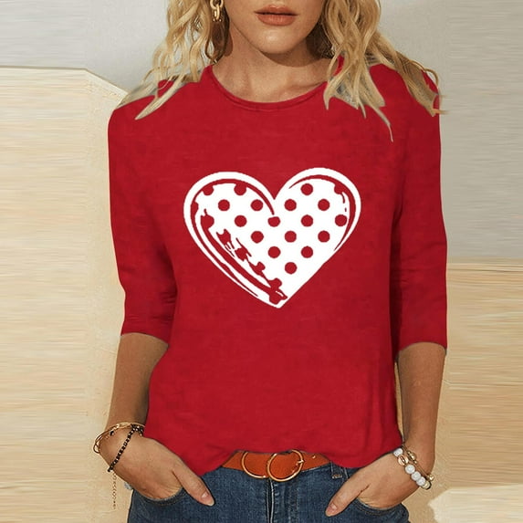 Wowcloth Women's Valentine's Day Print T-shirt, Round Neck Loose Fit ...