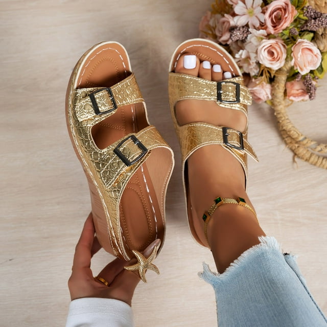 Wowcloth Women's Wedge Roman Sandals – Soft Slip-On Casual Slides with ...