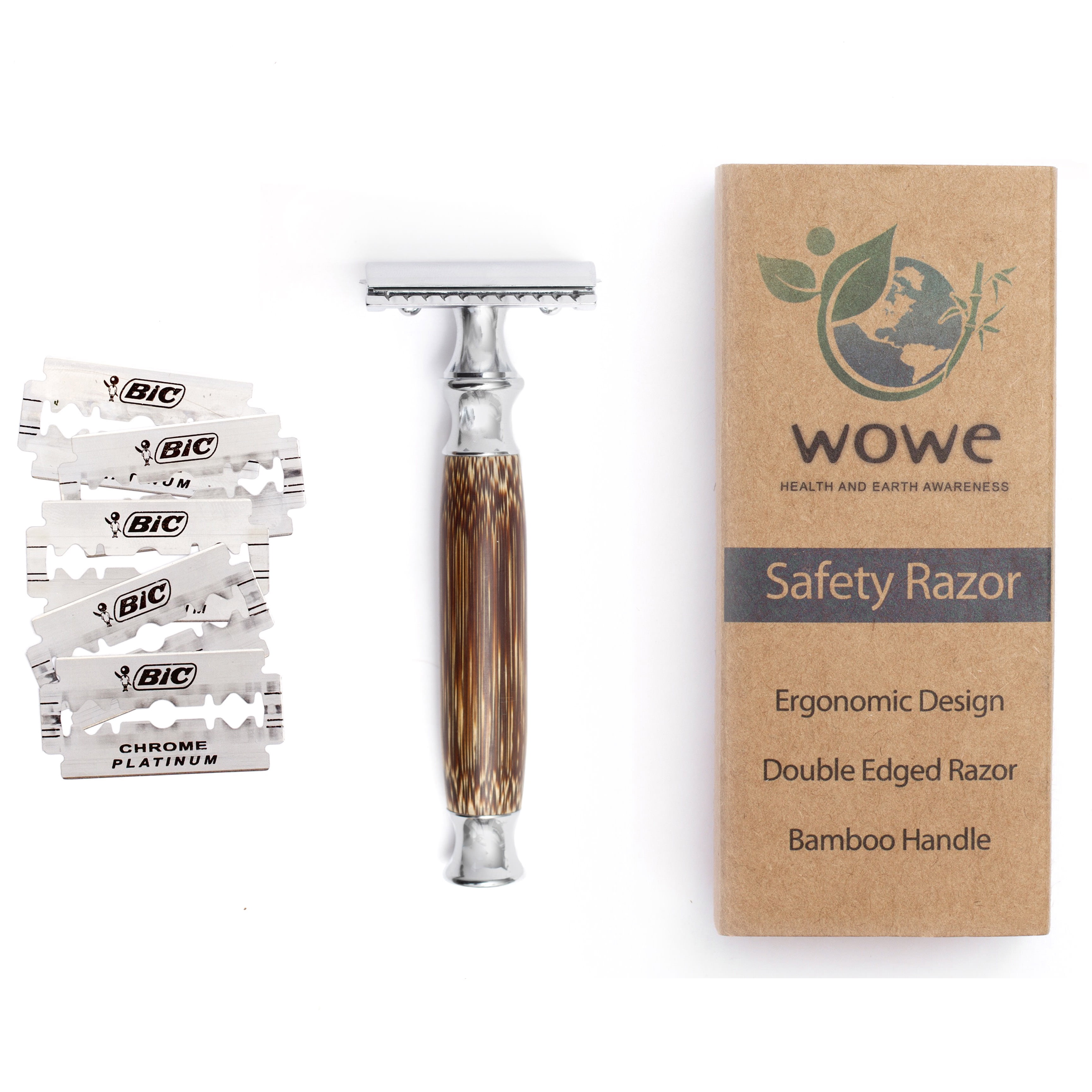 Wowe Double Edge Safety Razor with Long Natural Bamboo Handle ...