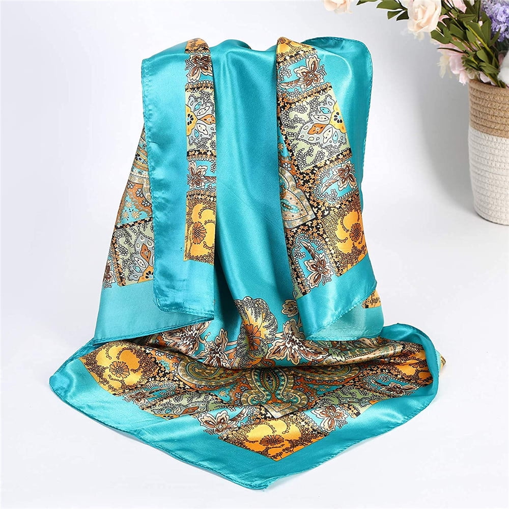 Wowkaka 90 x 90 cm Large Square Scarves for Women Silky Like Headscarf ...