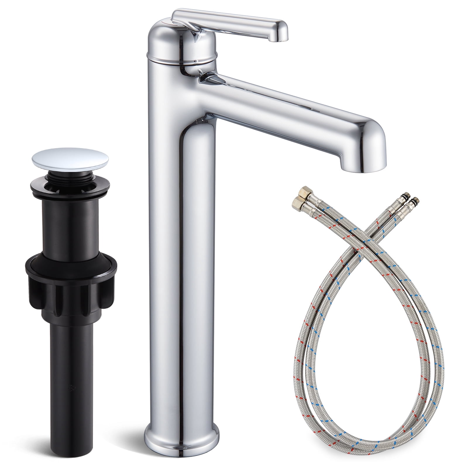 Wowkk Polished Chrome Bathroom Faucets 9.84" High Spout Tall Basin ...