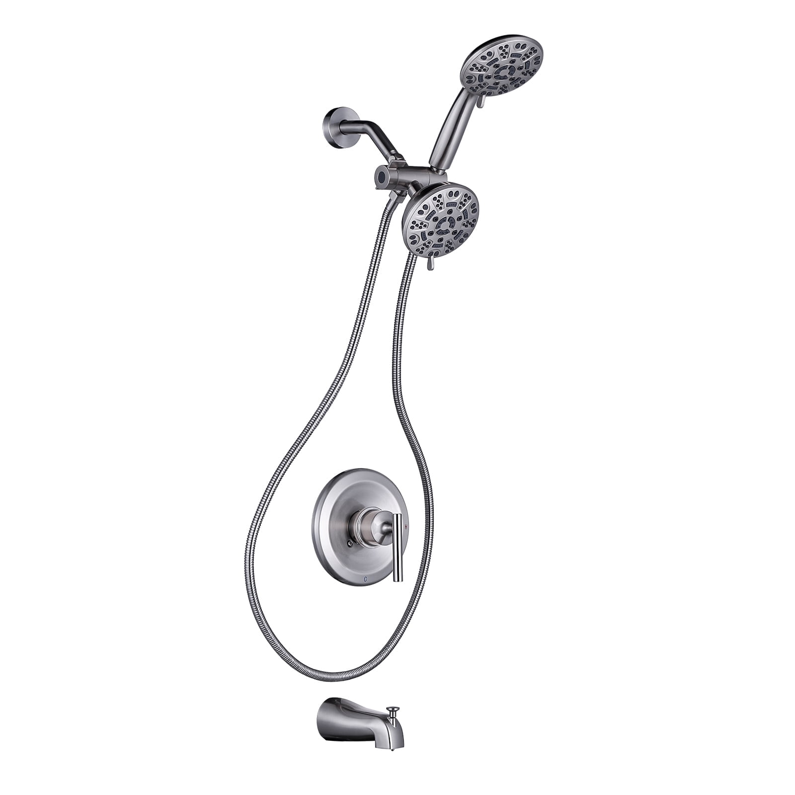 Wowow 7- Mode Shower Faucet Set with Tub Spout and 2-in-1 Dual Handheld ...