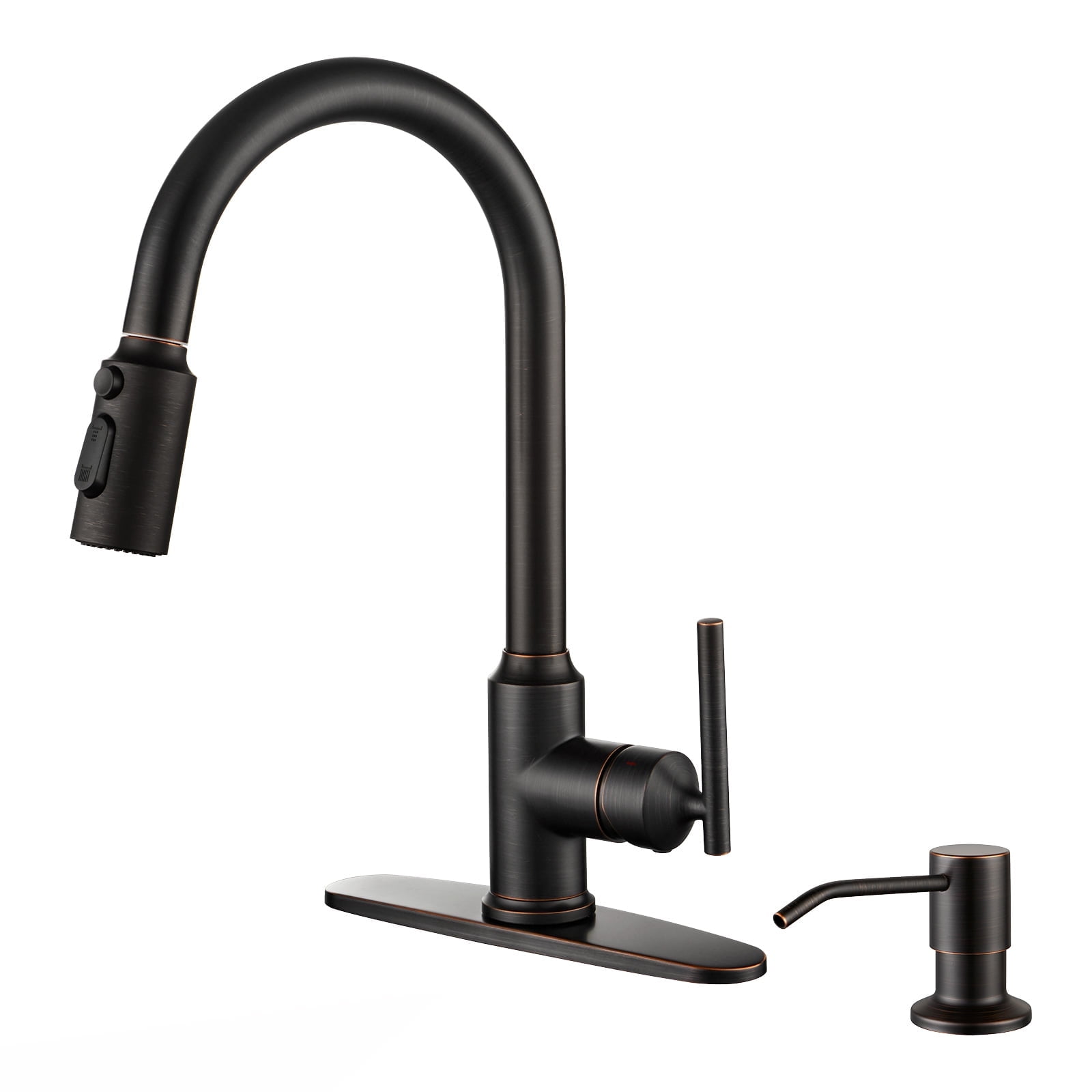 Wowow Single Handle Pull Down Sprayer Kitchen Faucet with Soap Dispenser, Oil Rubbed Bronze ...