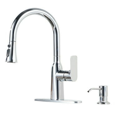 Wowow Stainless Steel 3-Functions Single-Handle Pull Down Sprayer Kitchen Faucet with Deck Plate ...