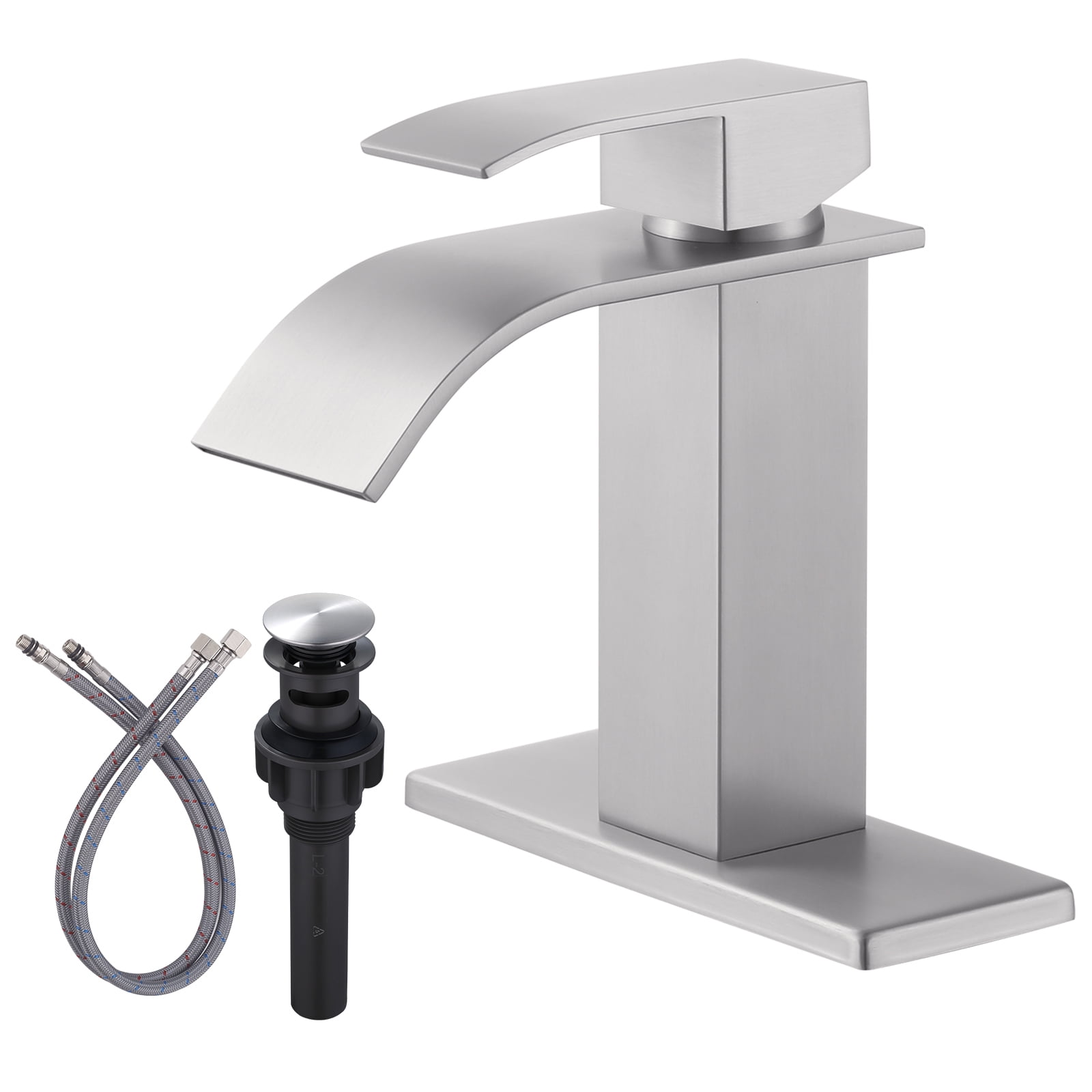 Wowow Waterfall Bathroom Faucet Brushed Nickel Faucet for Bathroom Sink Single Handle Mixer Tap ...