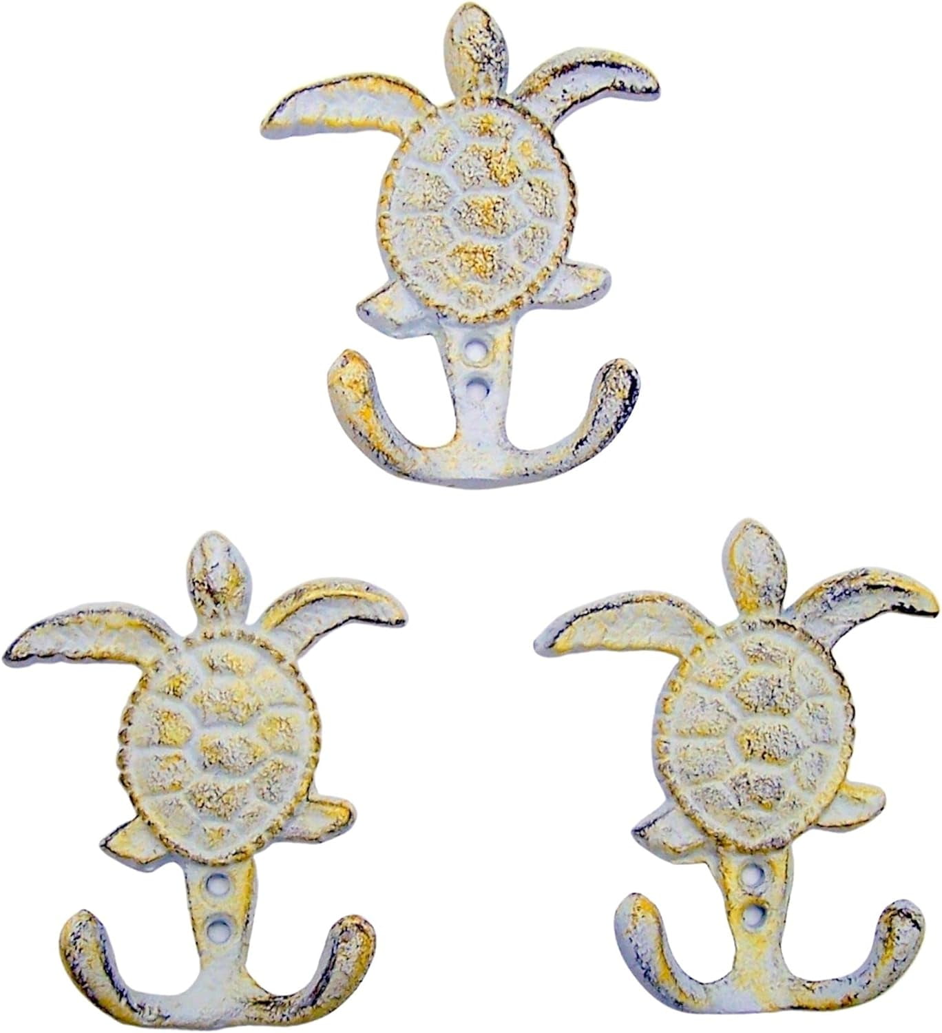 Wowser Brands Distressed White & Yellow Cast Iron Sea Turtle Wall Hooks ...