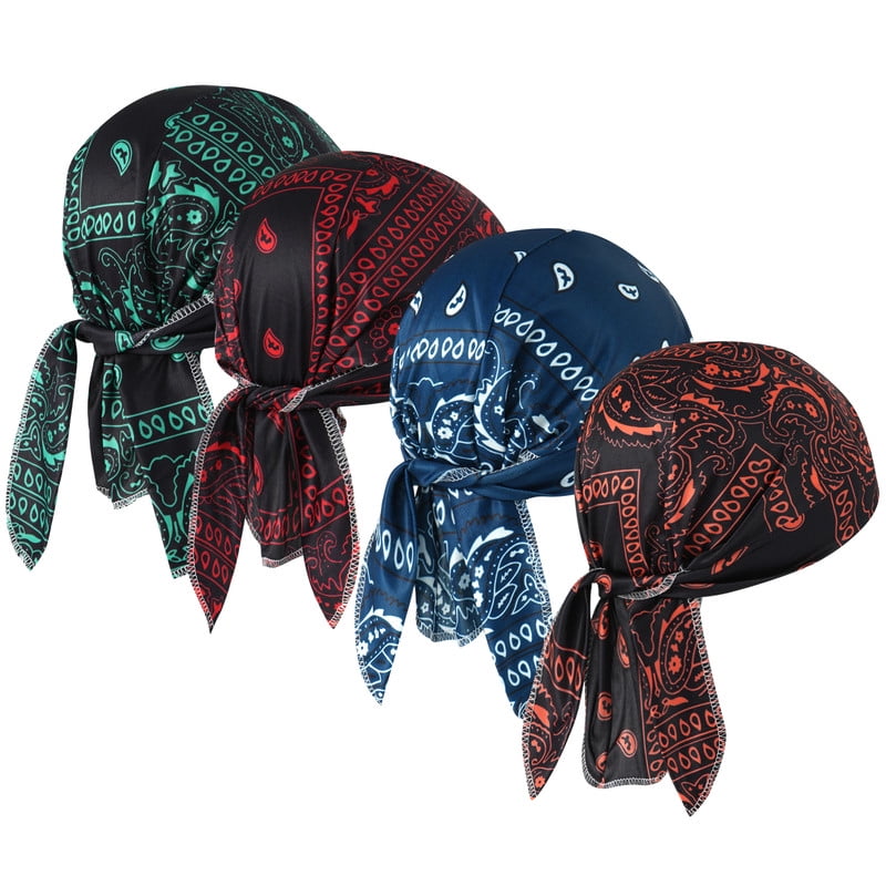 Wowstyle 4 Pcs Do Rags for Men Women Skull Cap Durag Cashew Print Hat ...