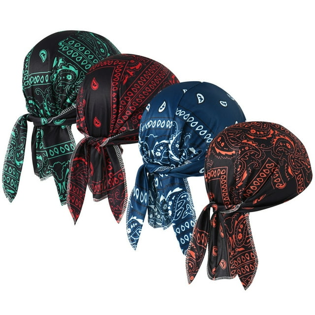 Wowstyle 4 Pcs Do Rags for Men Women Skull Cap Durag Cashew Print Hat ...