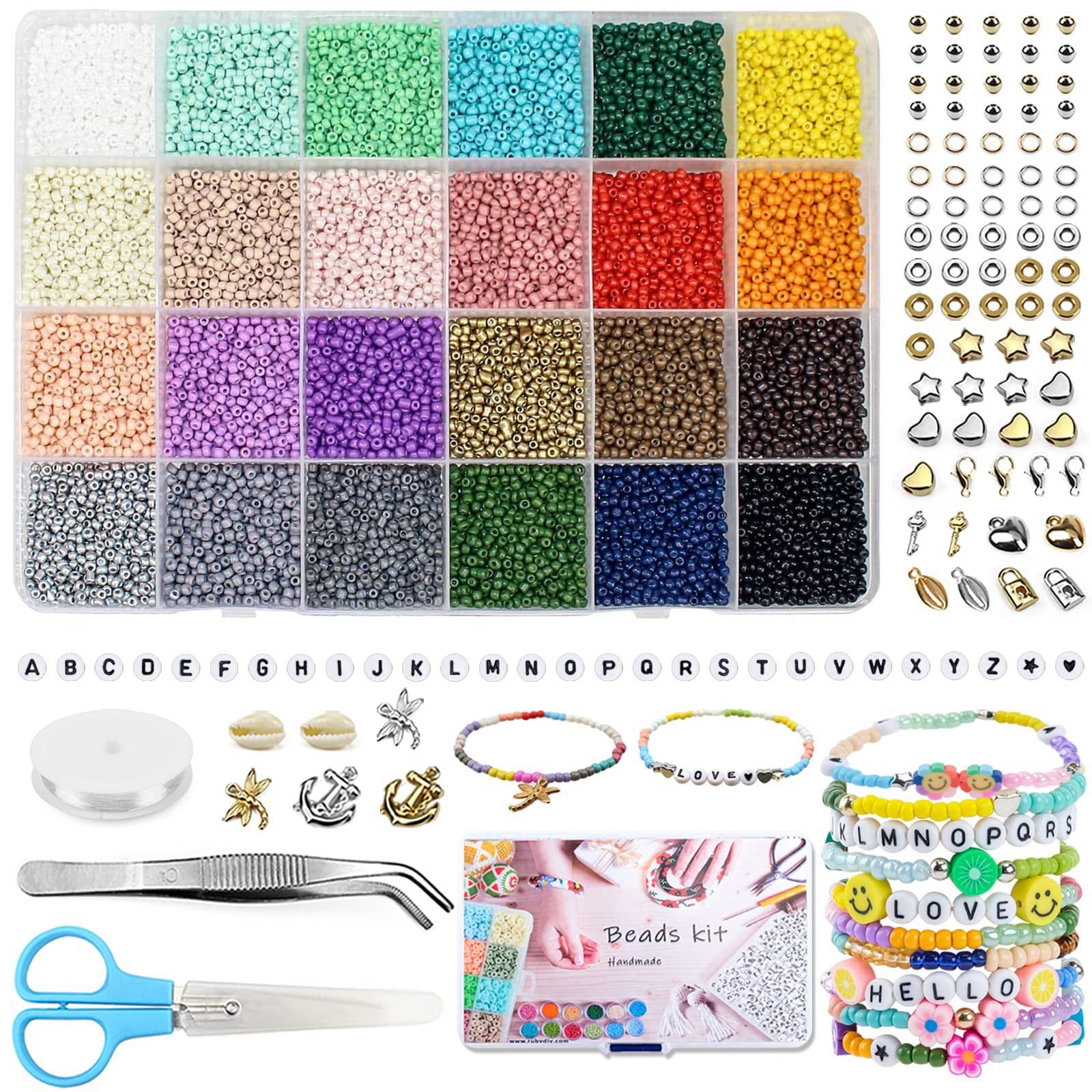 Wowstyle 4000pcs 2mm Multicolor Glass Seed Beads Jewelry Making Kit ...