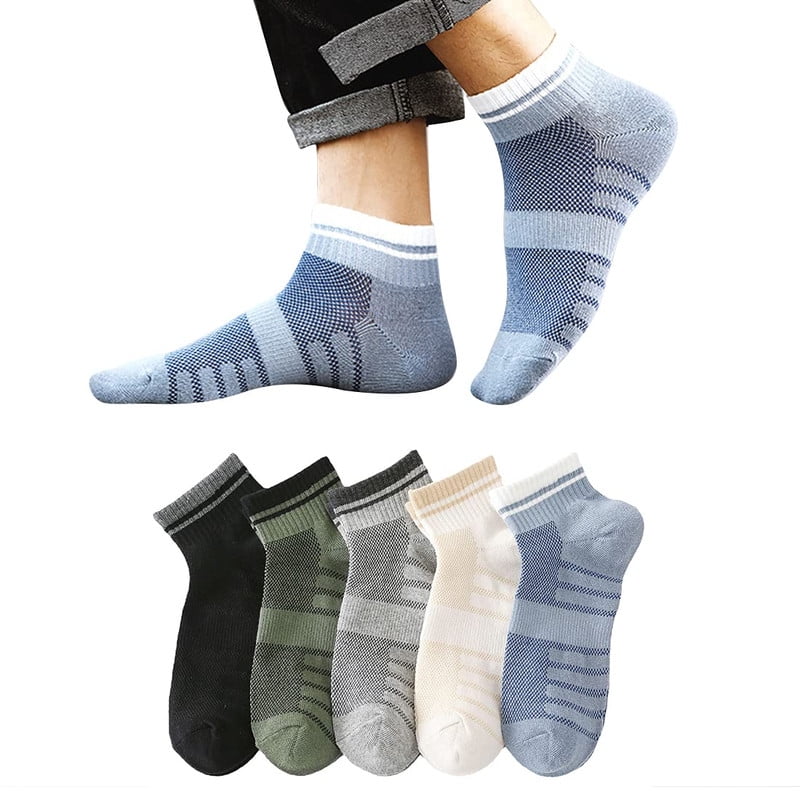Wowstyle 5 Pairs Men's Cotton Athletic Socks Thin Low Cut Tube Mesh ...