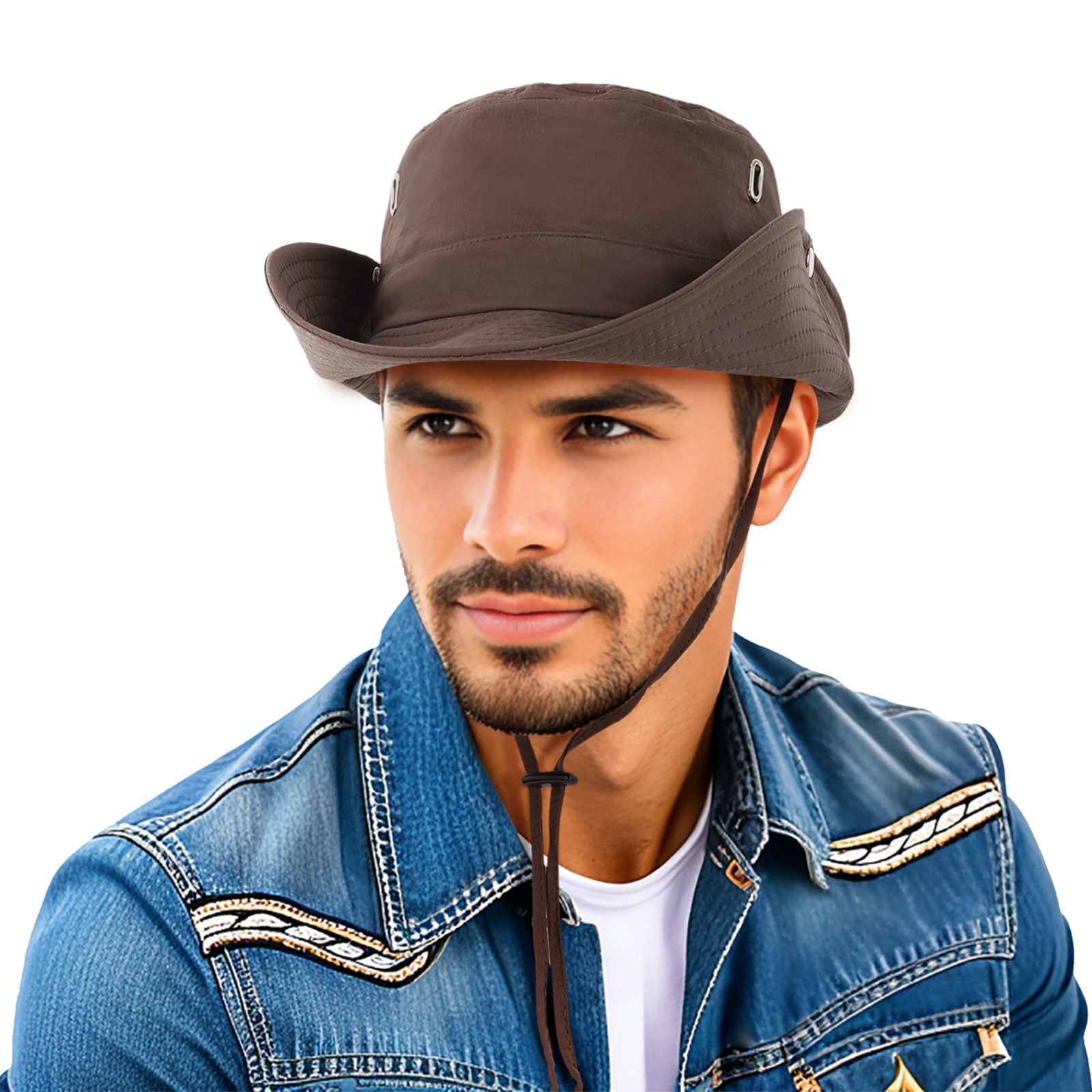WOWSTYLE Brown Cowboy Hat for Men Cozy Western Cowgirl Wide Bucket Sun ...