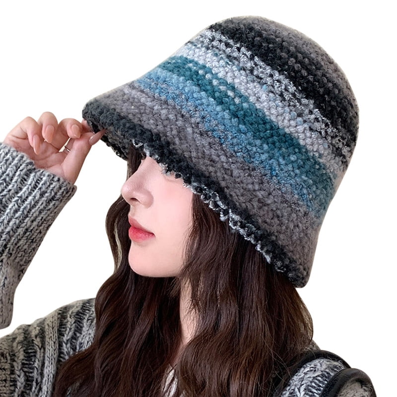 Wowstyle Women Plush Fluffy Blue and black Bucket Hat Warm Lining ...