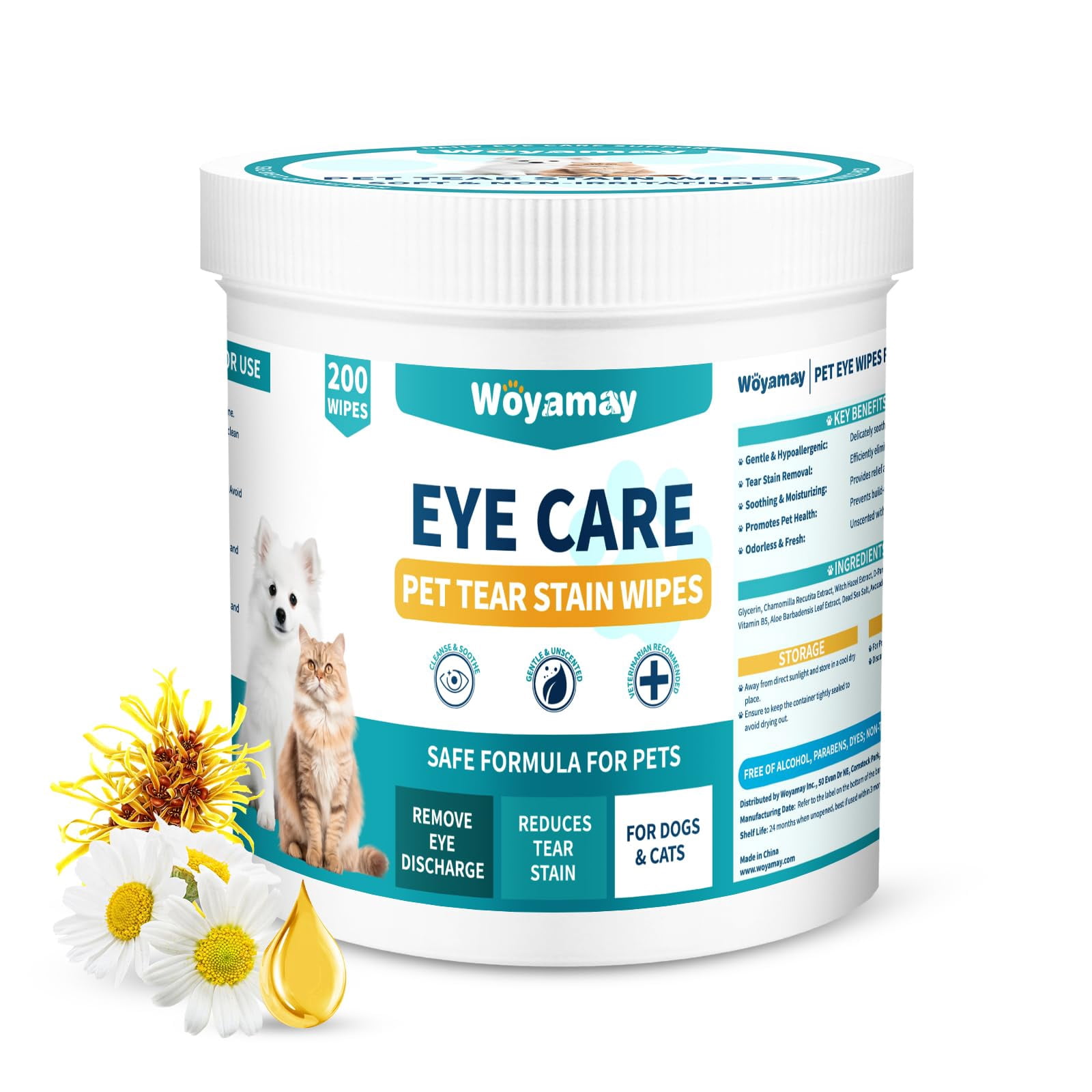 Woyamay Eye Wipes for Dogs & Cats - 200 Count Dog Eye Wipes Tear Stain ...