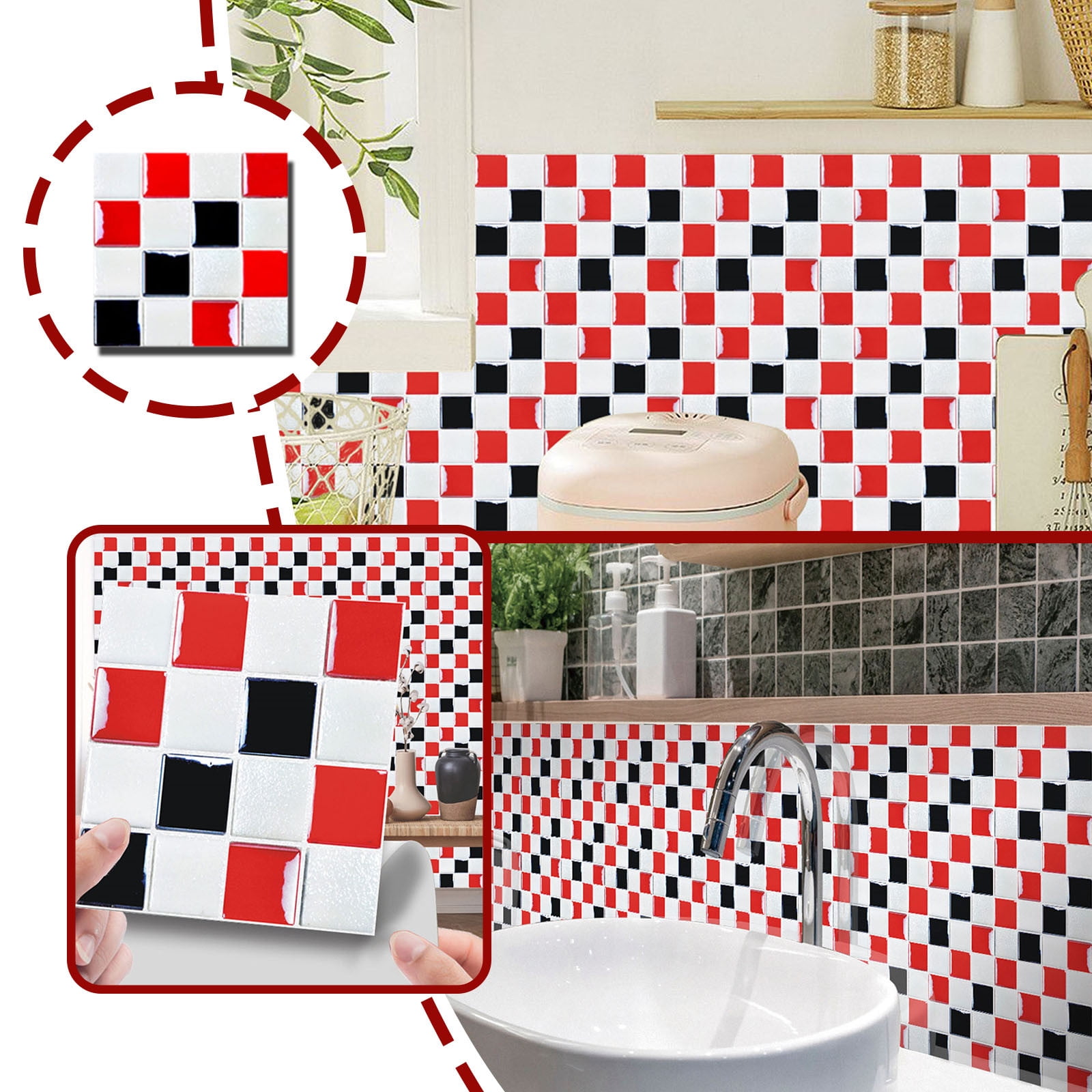 Wozhidaoke 3D Crystal Tile Waterproof Peel & Stick Wallpaper 10 cm x 10 ...