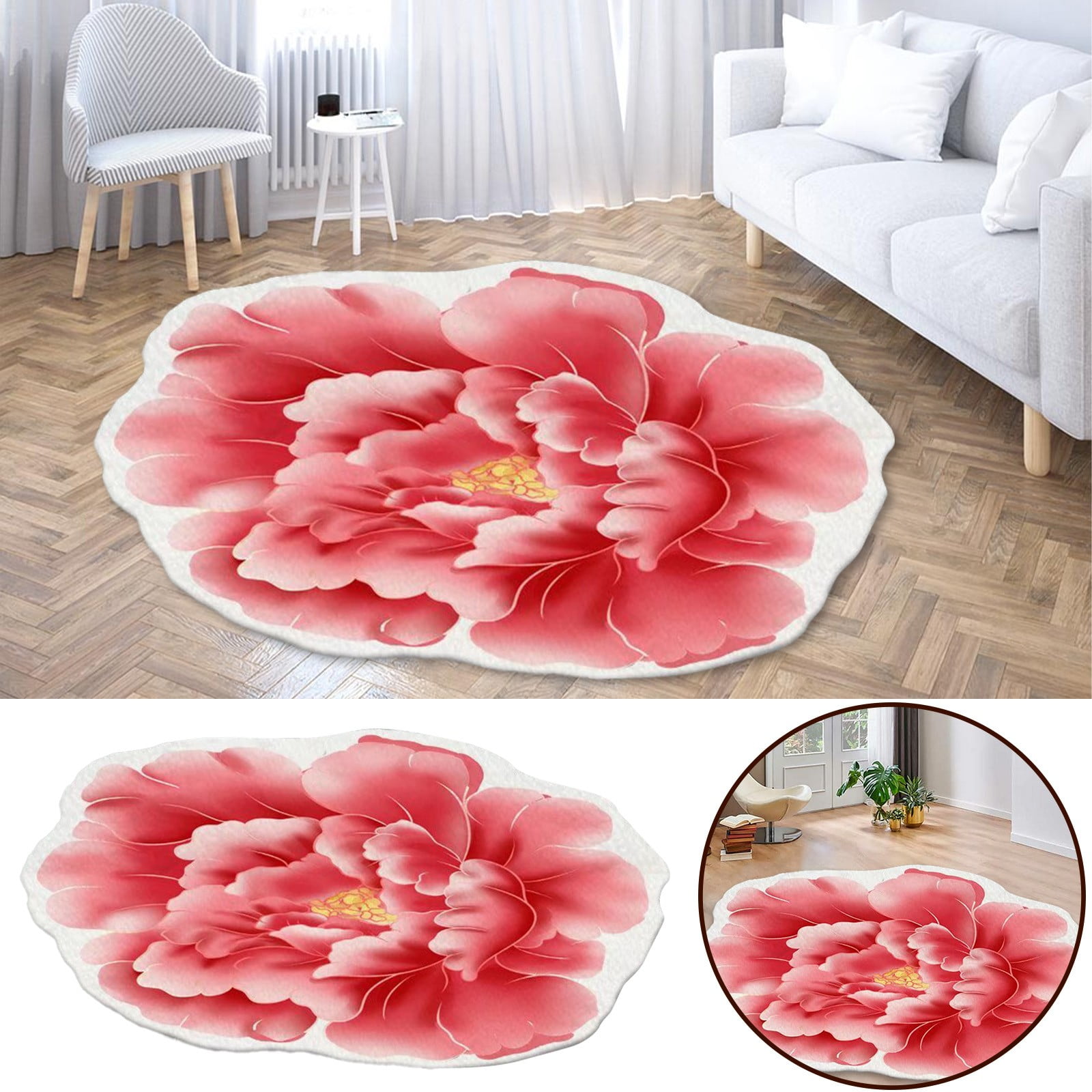 Wozhidaoke Area Rug Heat Transfer 3D Shaped Flower Floor Mat Sofa ...