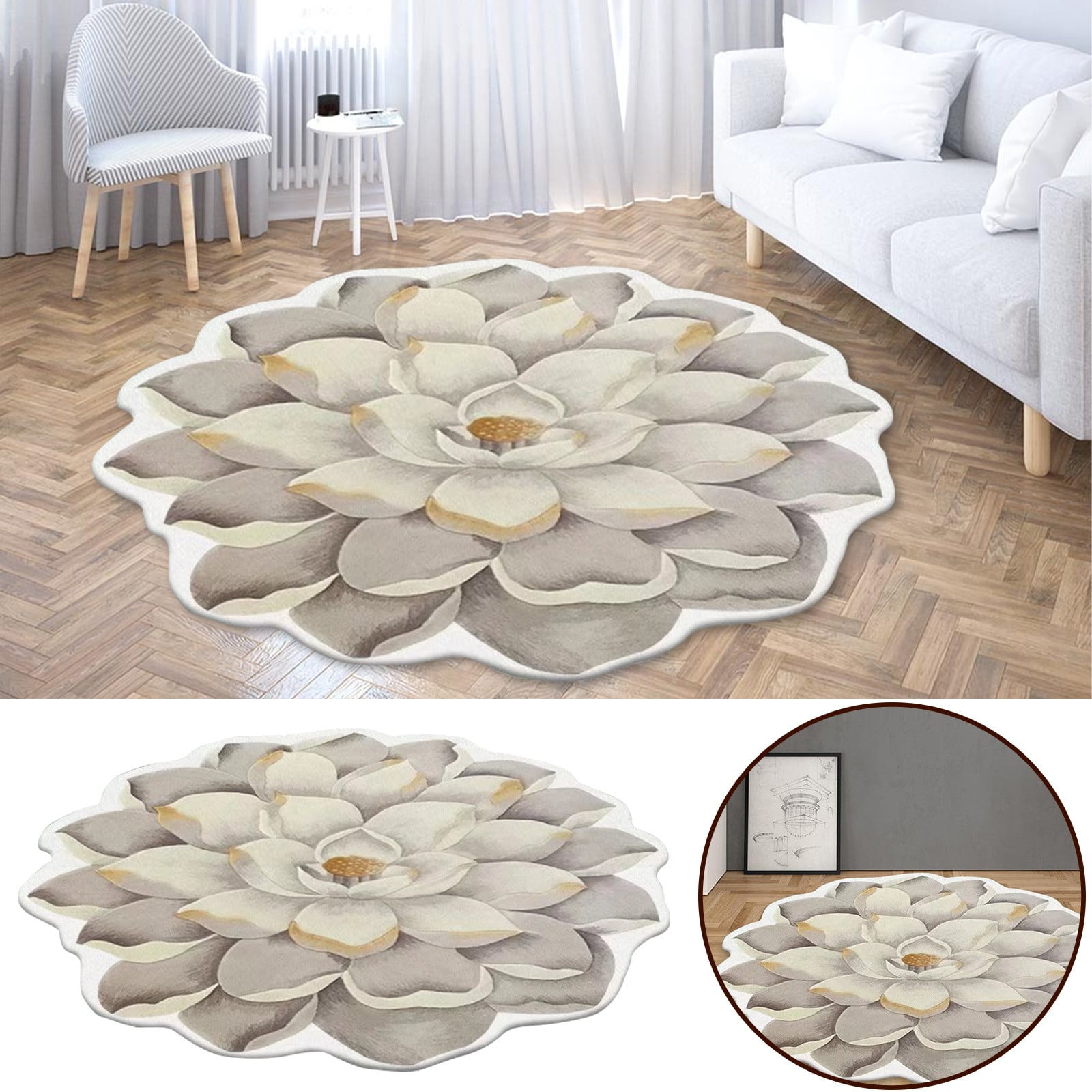 Wozhidaoke Area Rug Heat Transfer 3D Shaped Flower Floor Mat Sofa ...