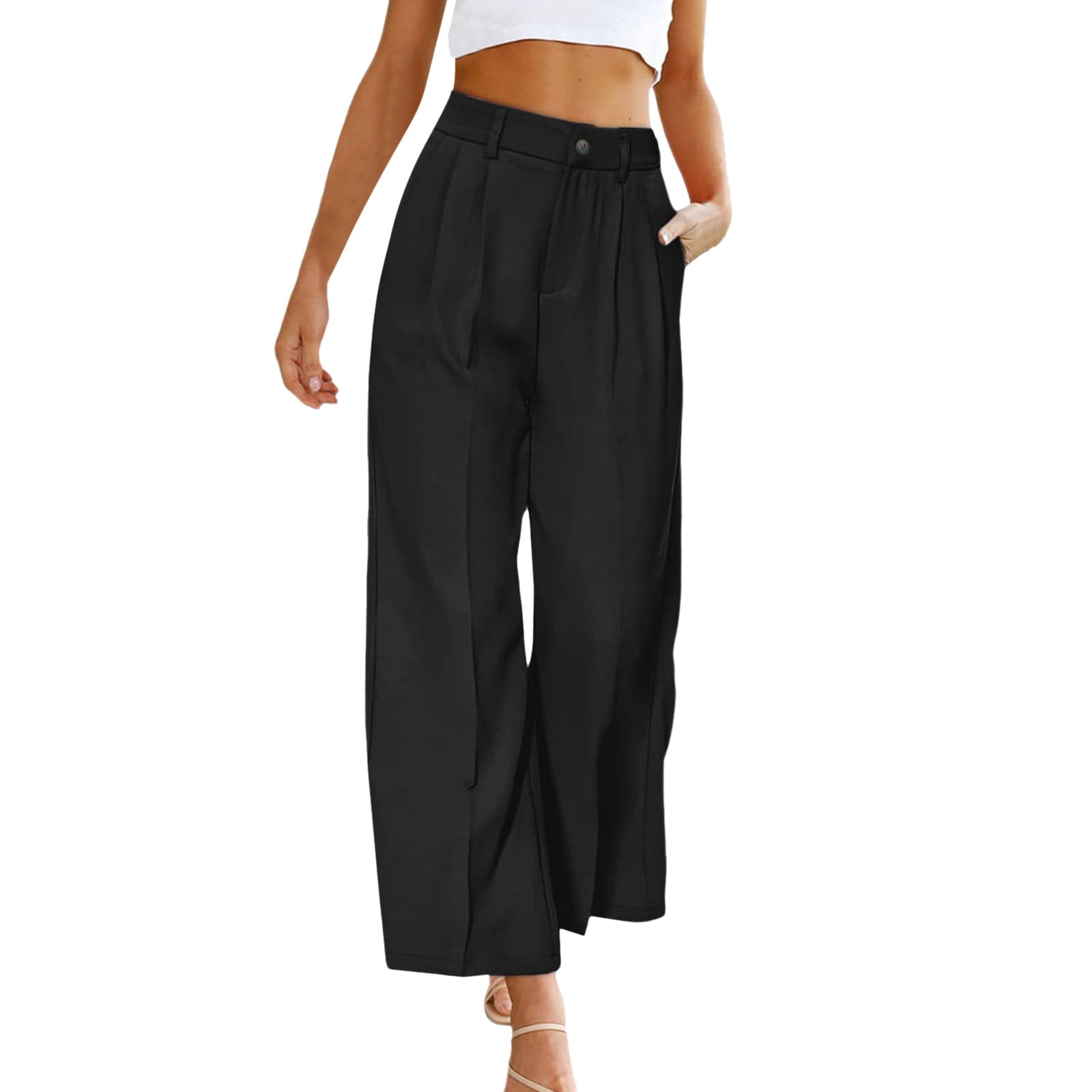 Wozhidaoke Wide Leg Pants Womens Casual High Waisted Work Straight Leg ...