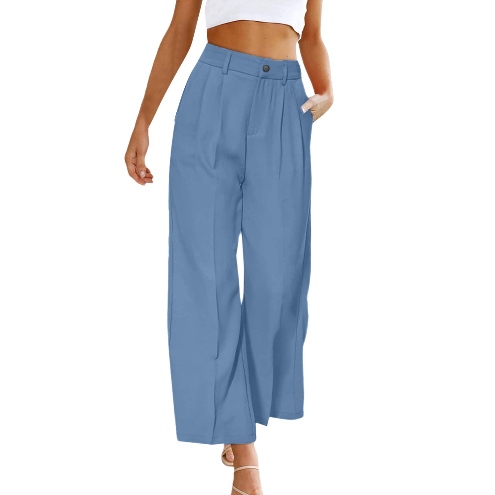 Wozhidaoke Wide Leg Pants Womens Casual High Waisted Work Straight Leg ...