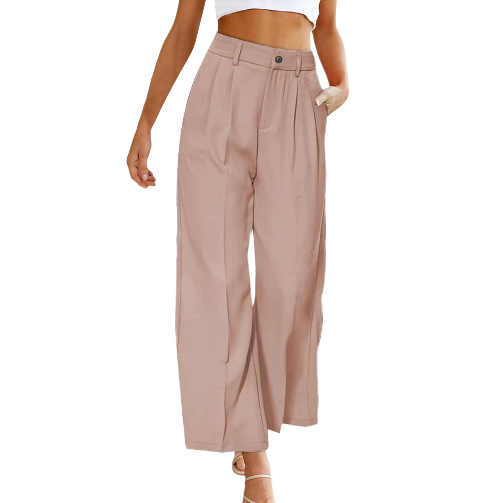 Wozhidaoke Wide Leg Pants Womens Casual High Waisted Work Straight Leg ...