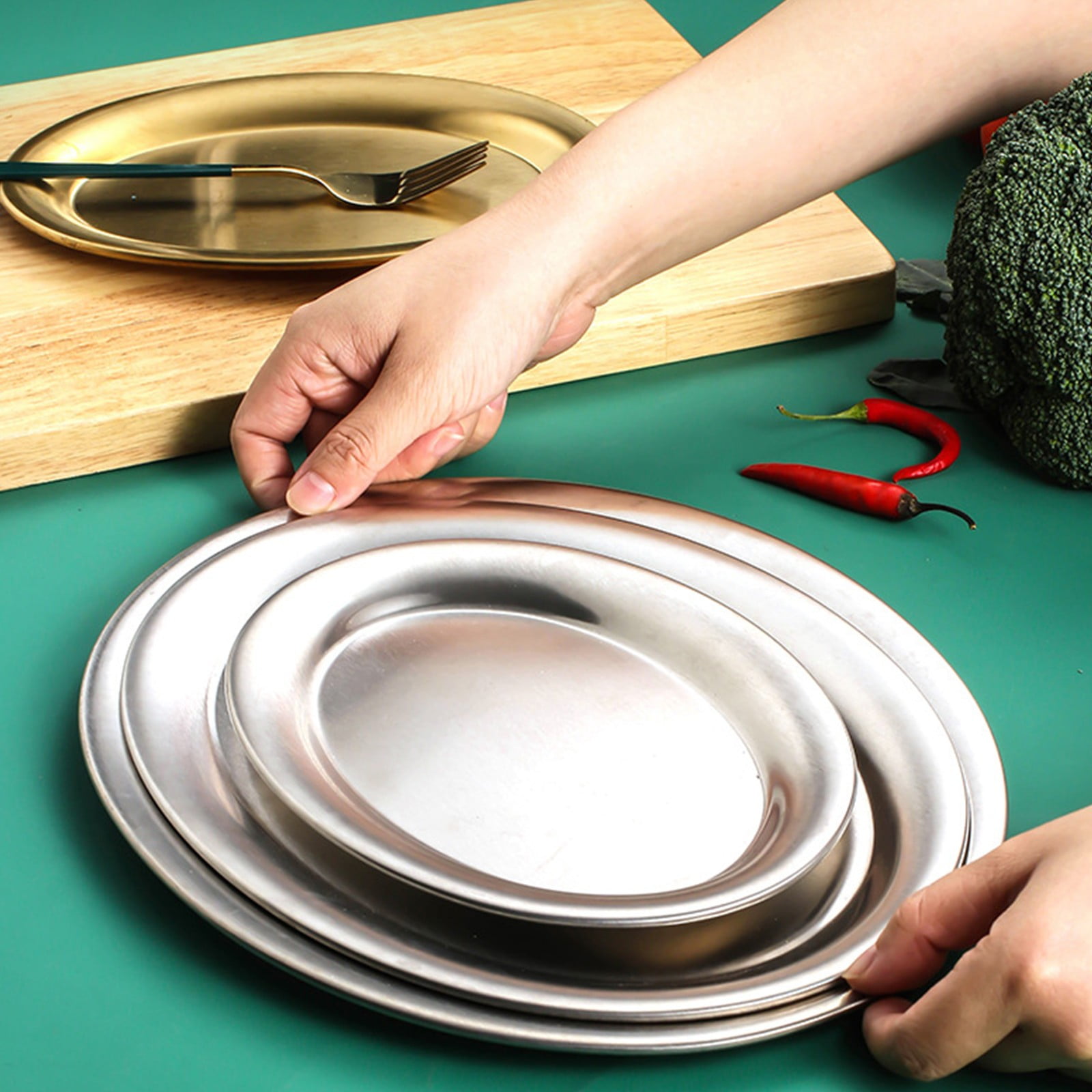 Wozhilaka Dinnerware Stainless Steel Oval Plate Steamed Fish Plate Gold ...